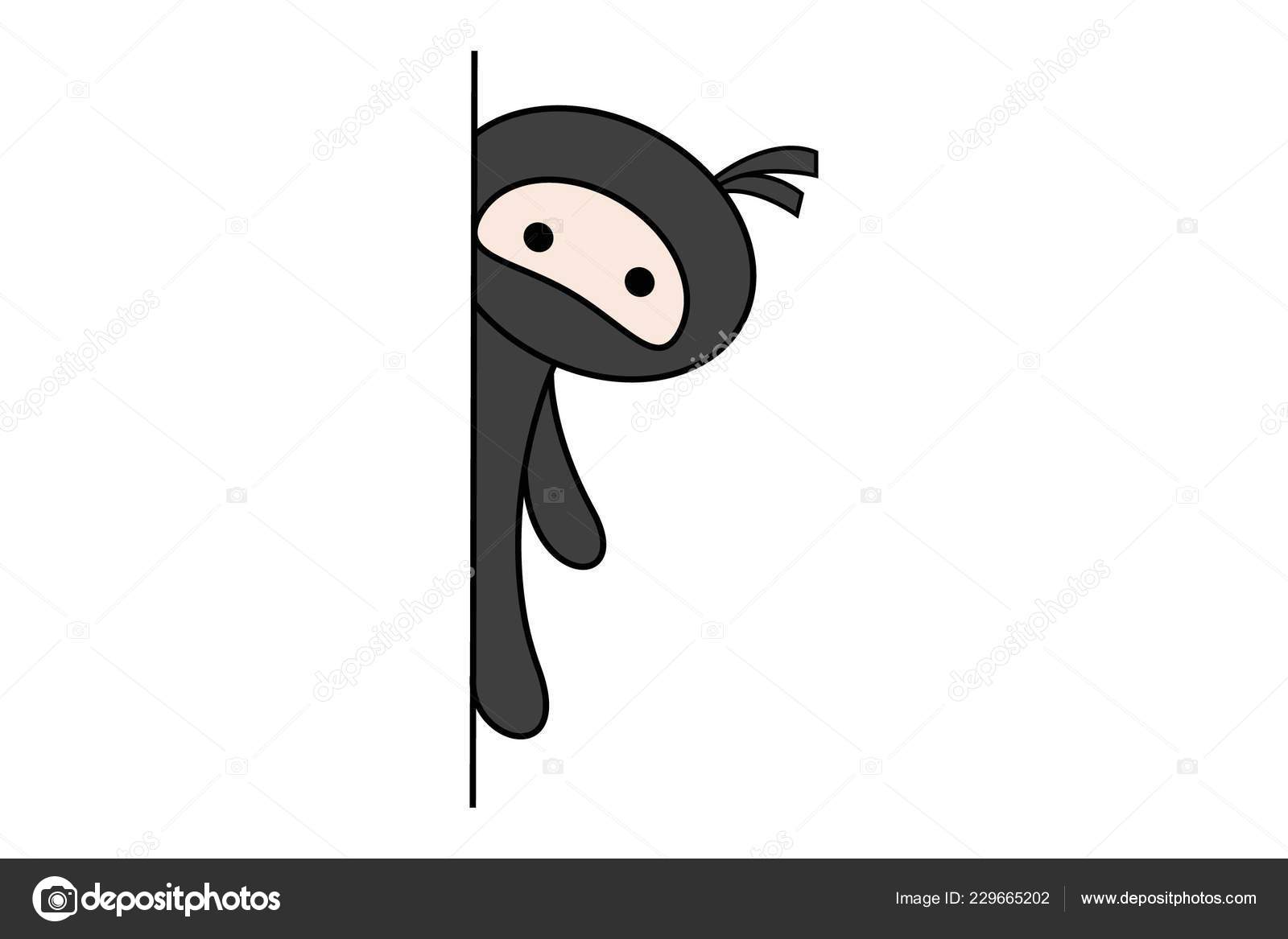 Vector Cartoon Illustration Cute Ninja Seeing Hidden Isolated White ...