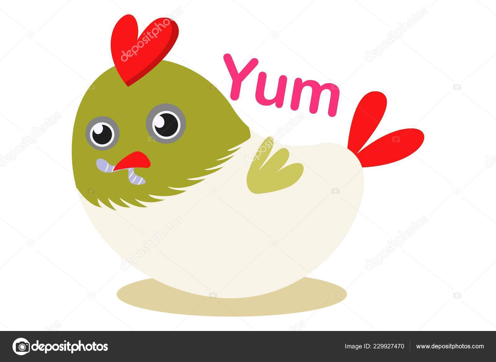 Vector Cartoon Illustration Cute Bird Eating Insect Saying Yum Isolated ...