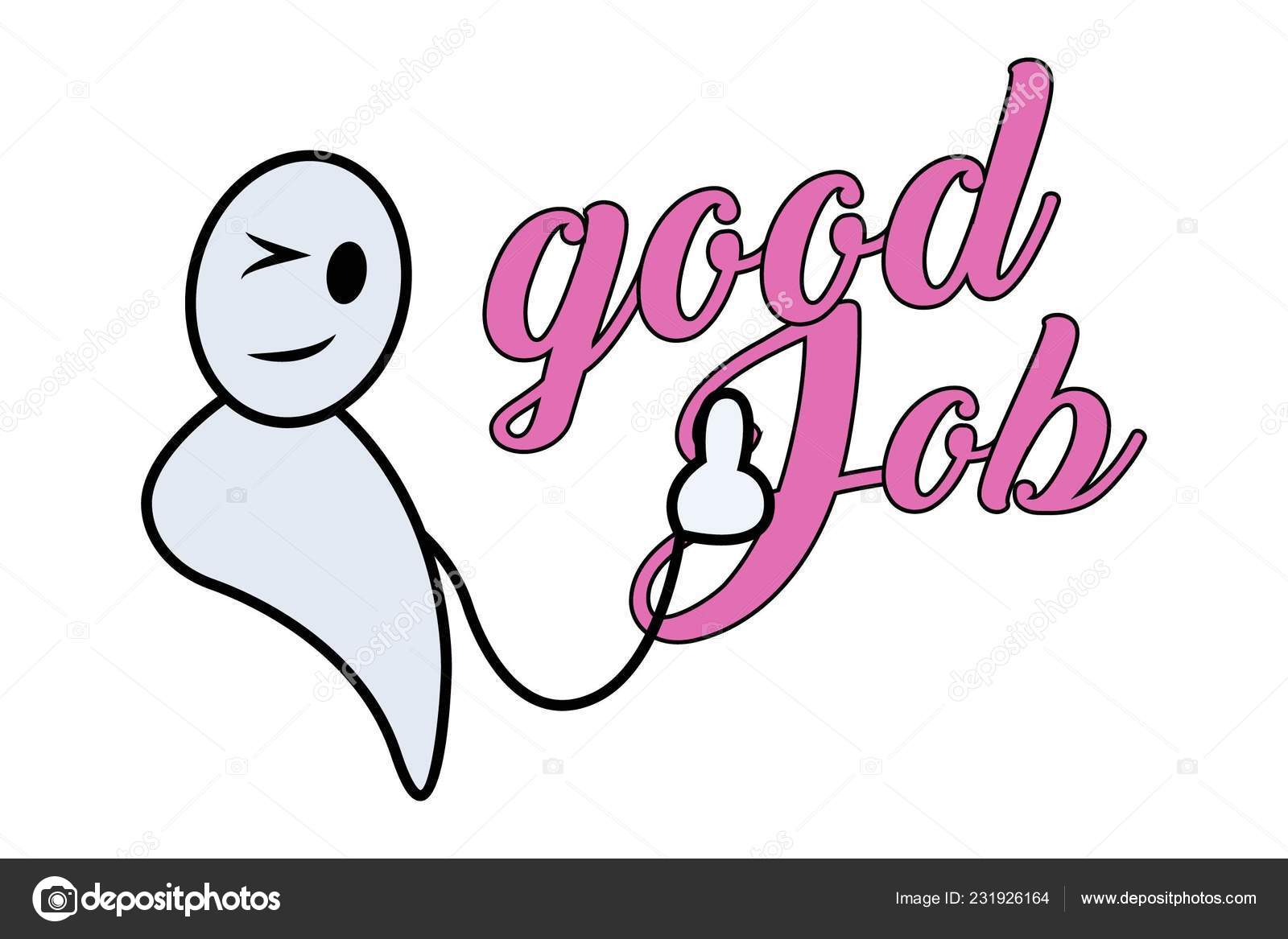 Lettering Good Job Text Vector Illustration Cartoon Character Thumbs ...