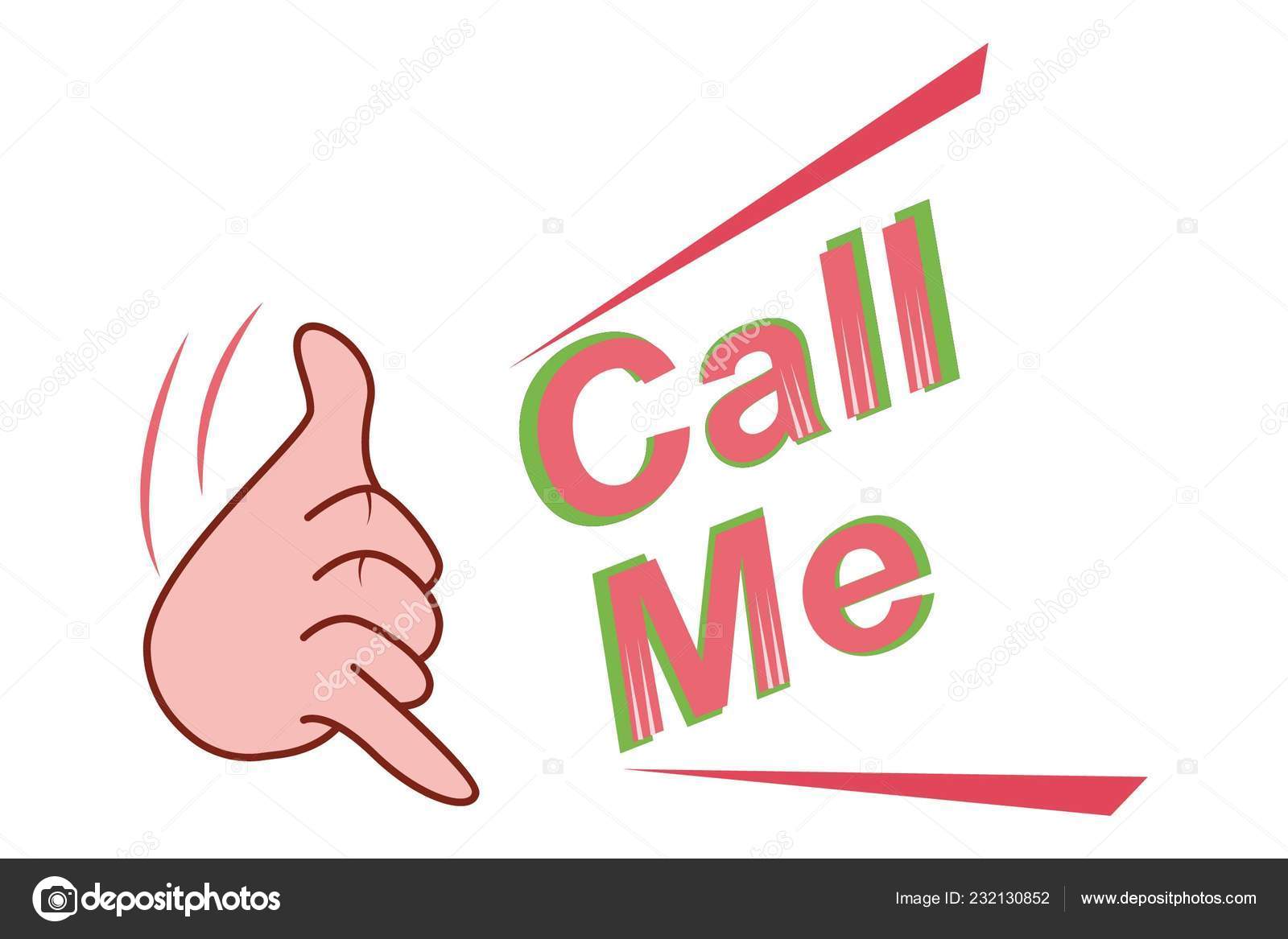 Vector Cartoon Illustration Man Hand Sign Lettering Call Isolated White ...