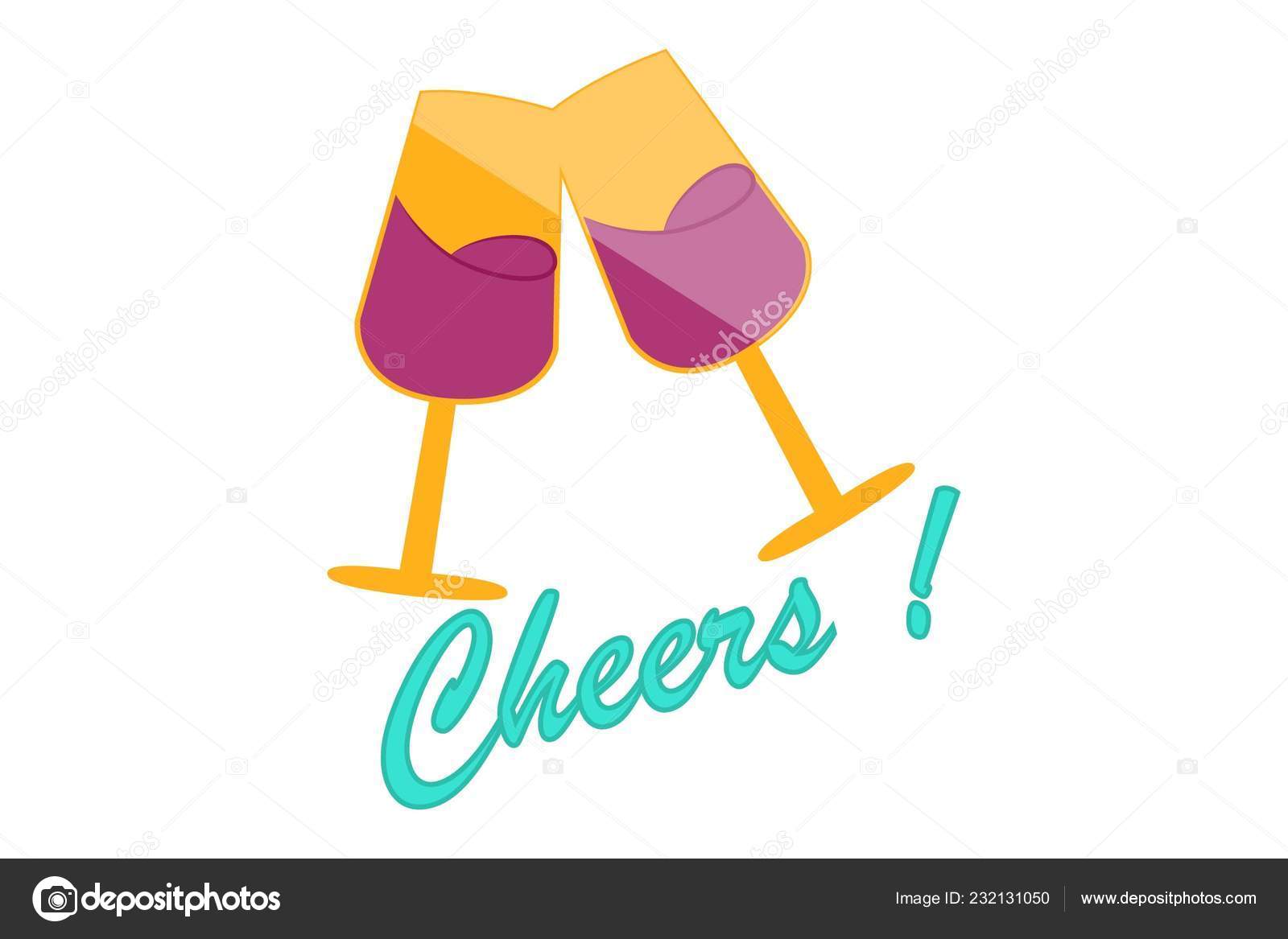 Vector Cartoon Illustration Two Wine Glass Lettering Cheers Text ...