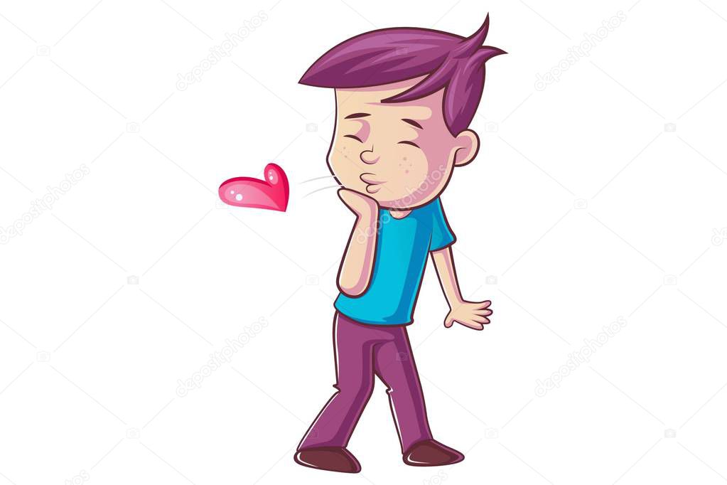 Dibujos Animados Vectorial Illustration Cute Niño Dando Beso Volador ...