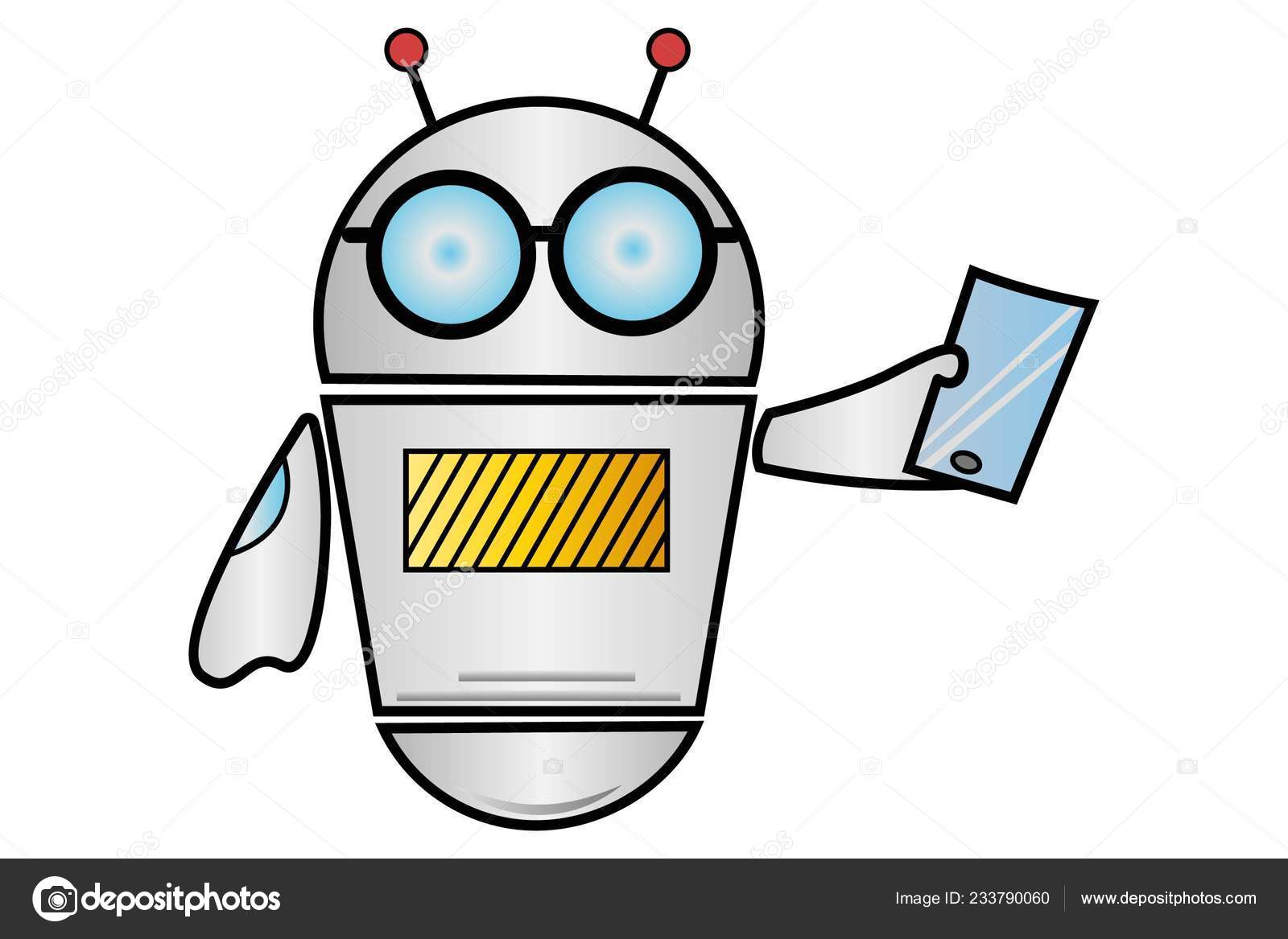 Vektorové Ilustrace Kreslený Robota Mobilním Telefonem Izolované Bílém ...