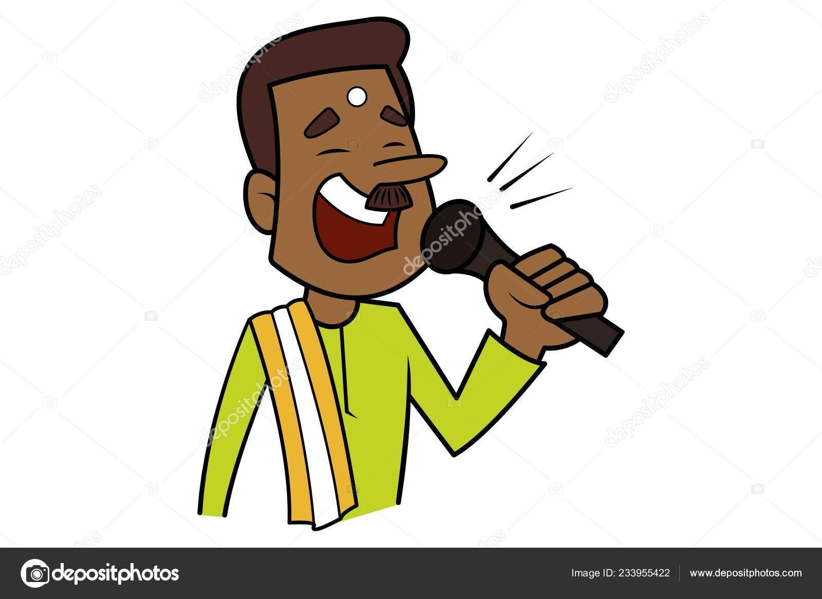 Vector Cartoon Illustration South Indian Man Singing Isolated White ...
