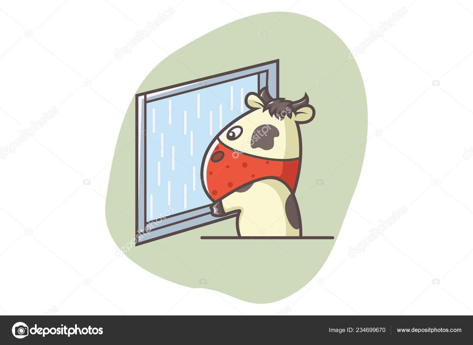 Vector Cartoon Illustration Cute Cow Looking Window Isolated White ...