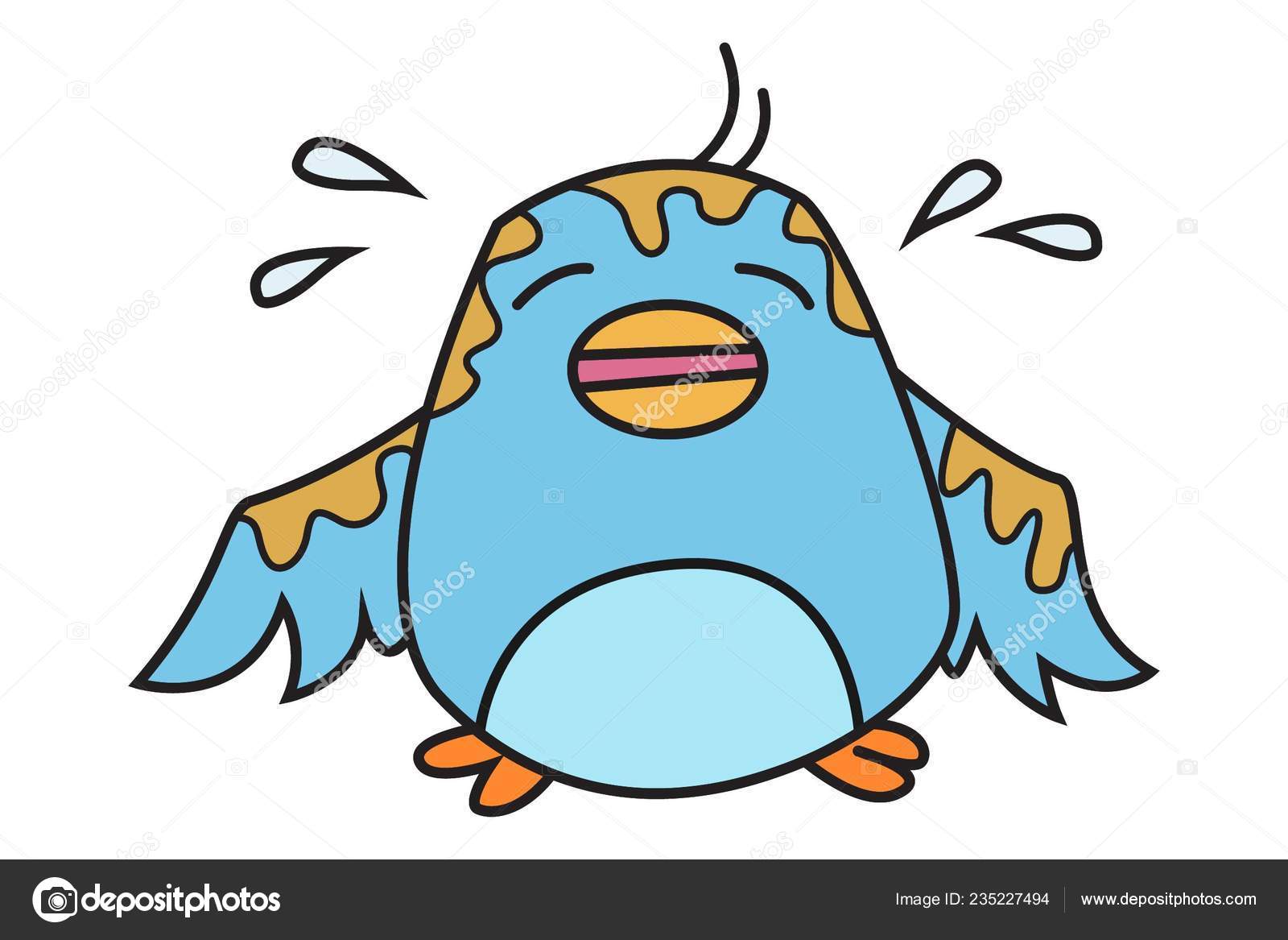 Vector Cartoon Illustration Cute Bird Crying Isolated White Background ...