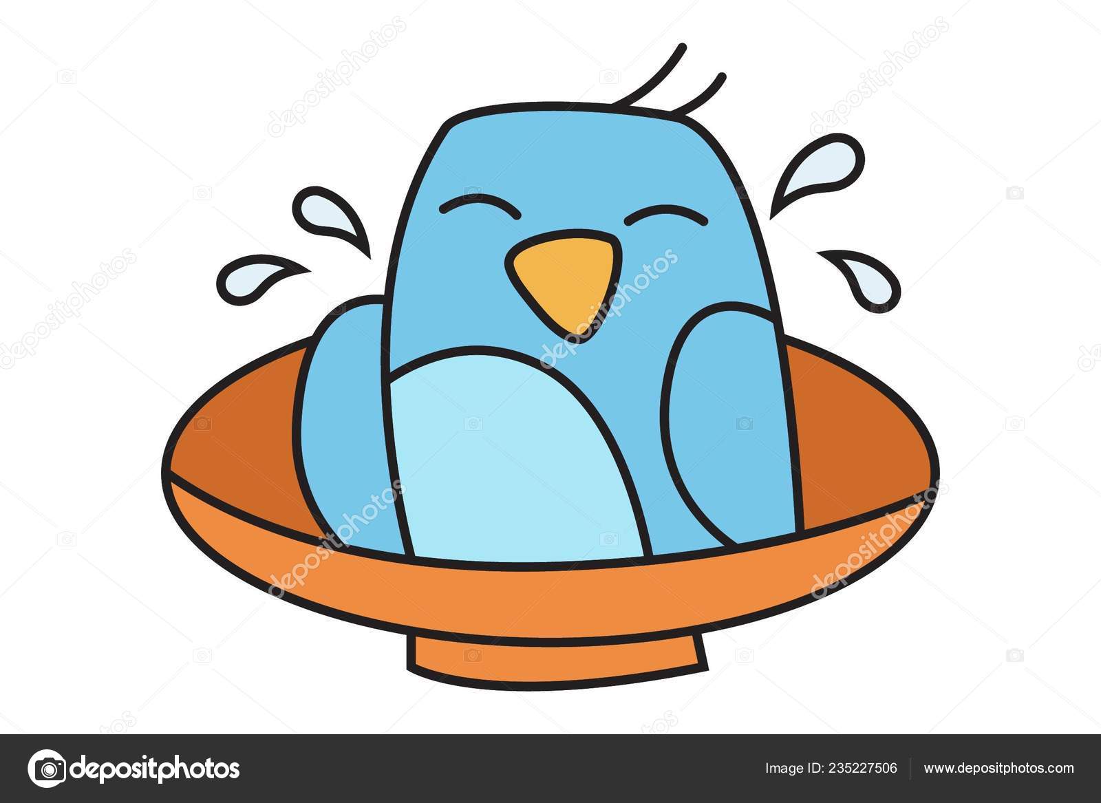 Vector Cartoon Illustration Cute Bird Bathing Isolated White Background ...