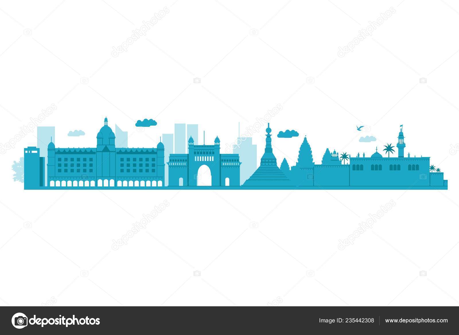 Mumbai Skyline Vector Illustration Highly Detailed Vector Stock Vector ...
