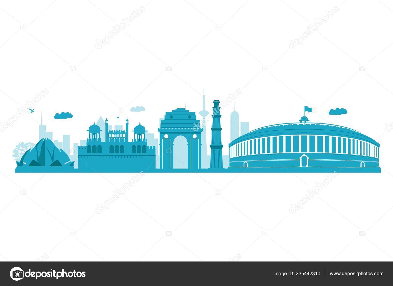 Delhi Skyline Vector Illustration Highly Detailed Vector Stock Vector ...