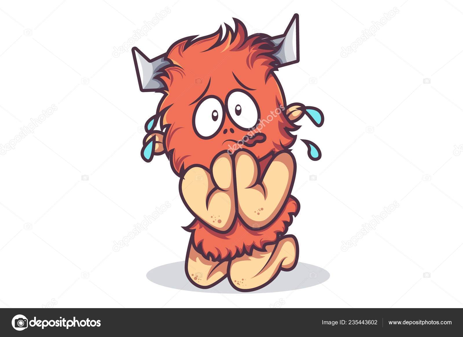 Vector Cartoon Illustration Cute Fur Monster Scared Isolated White ...