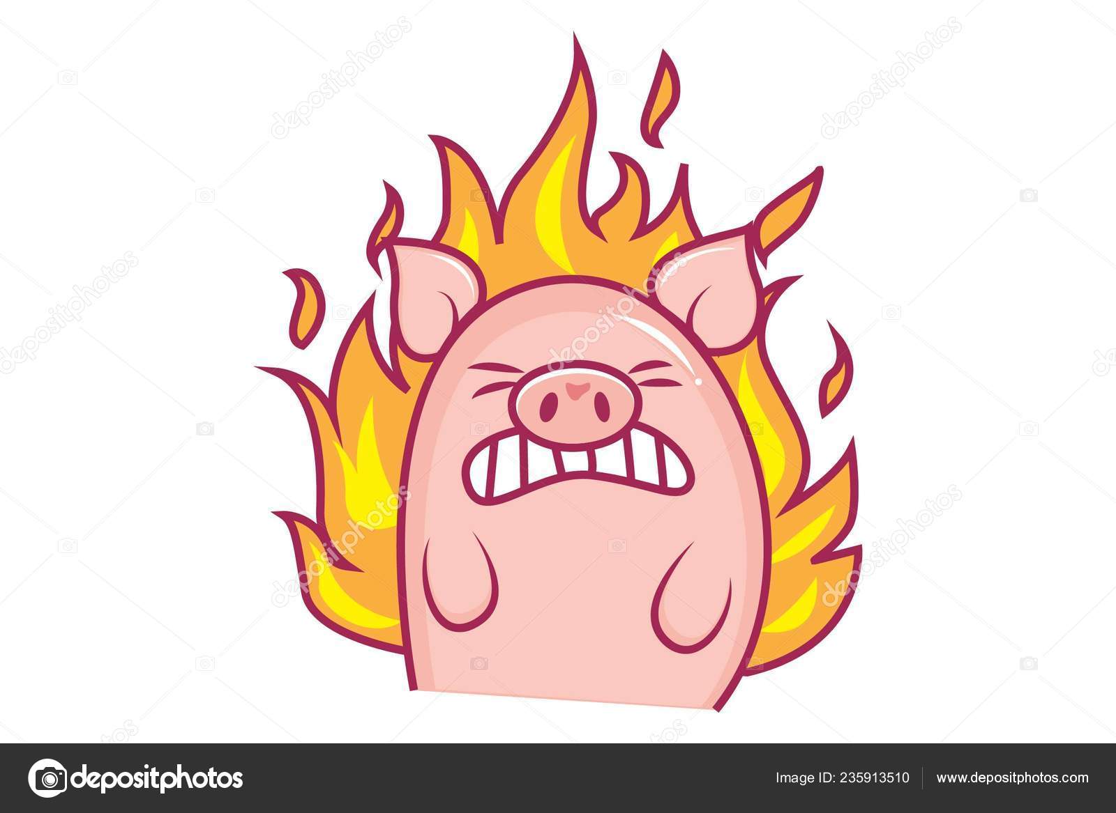 Vector Cartoon Illustration Cute Pig Angry Isolated White Background ...