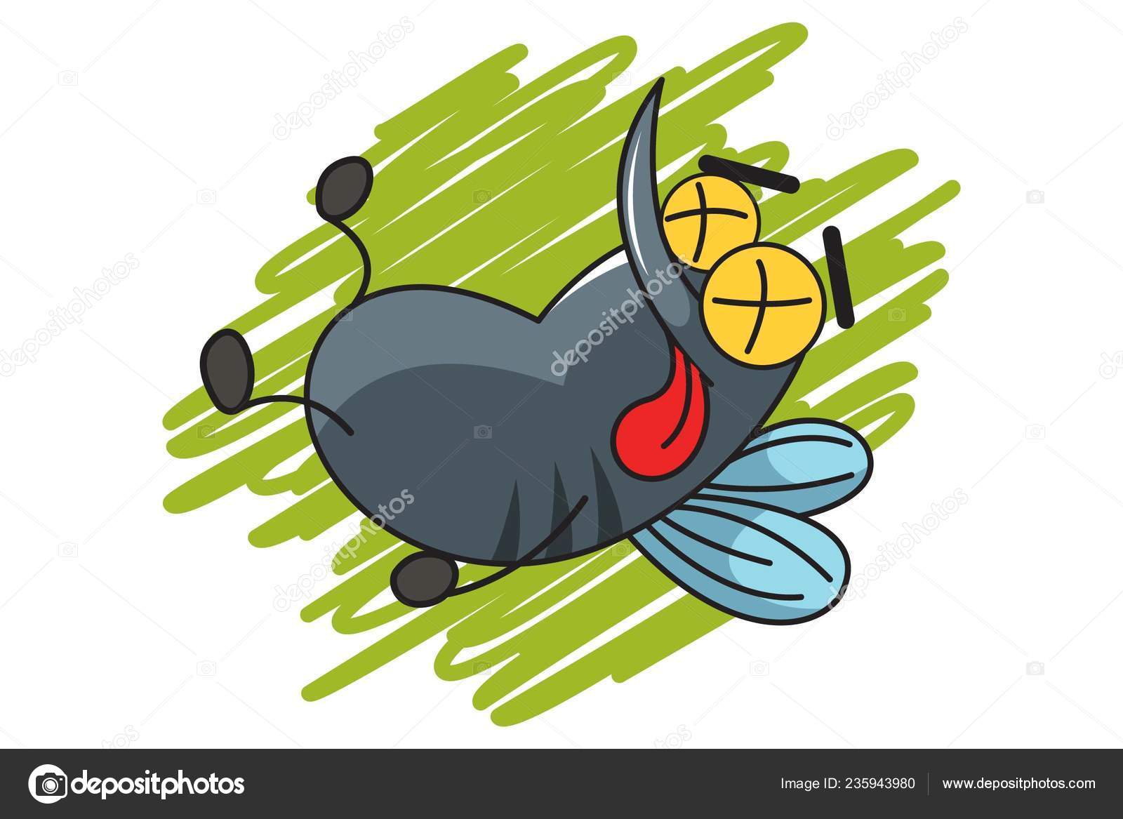 Vector Cartoon Illustration Cute Mosquito Dead Isolated White ...