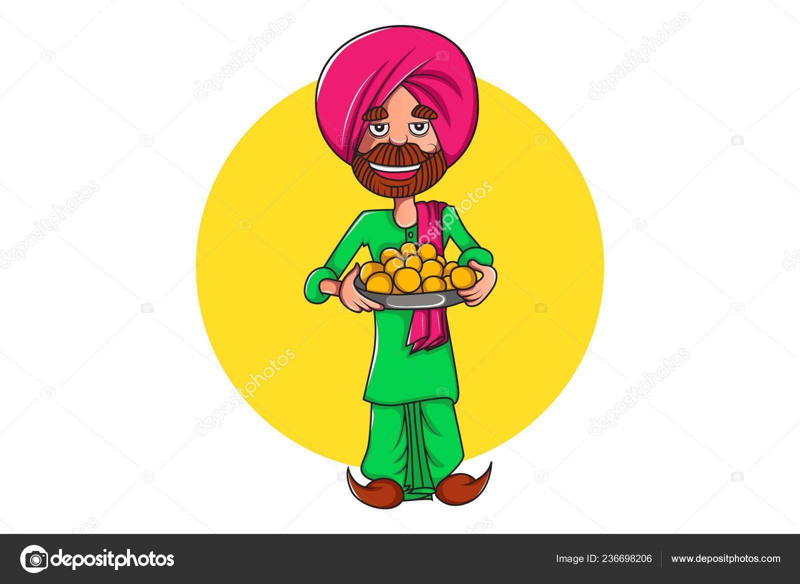 Vector Cartoon Illustration Punjabi Man Holding Plate Sweets Hand ...