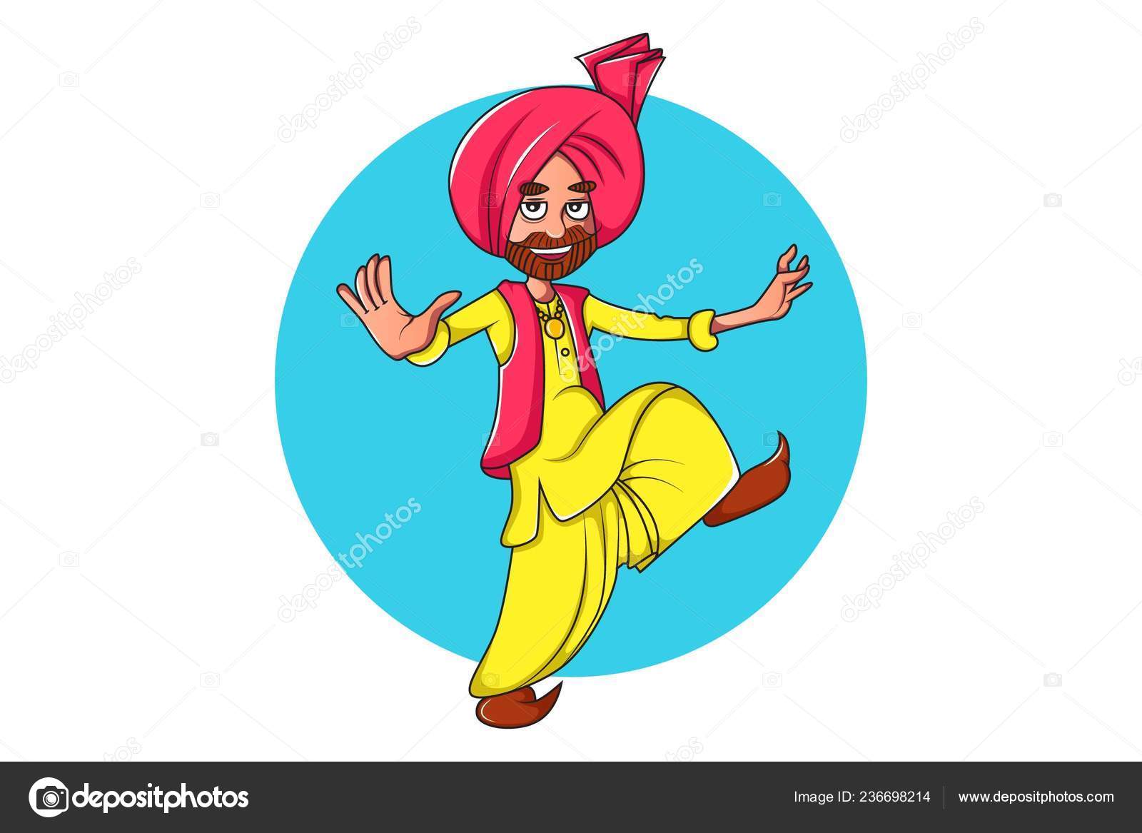 Vector Cartoon Illustration Punjabi Man Dancing Bhangra Isolated White ...