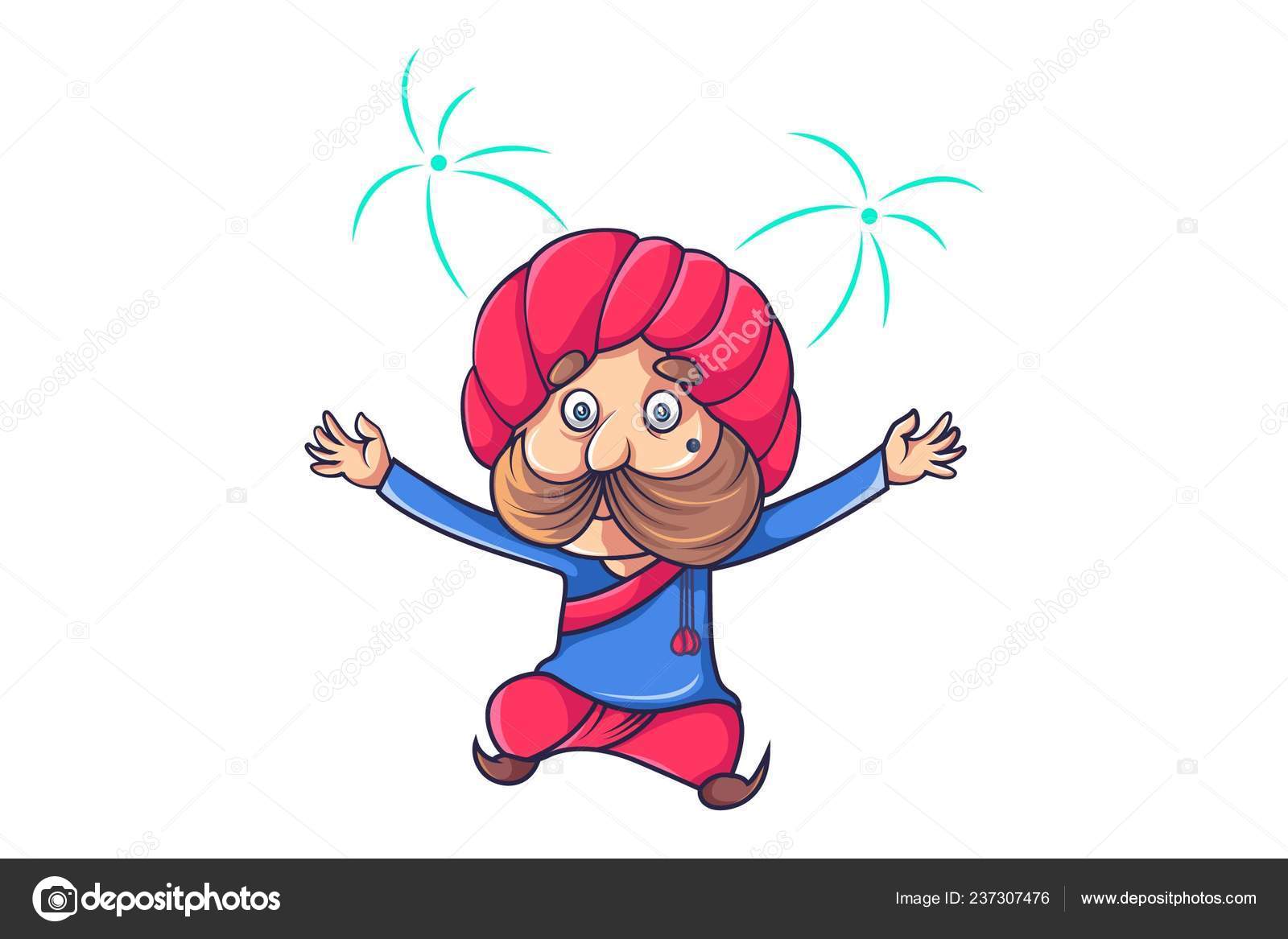 Vector Cartoon Illustration Rajput Man Dancing Isolated White ...