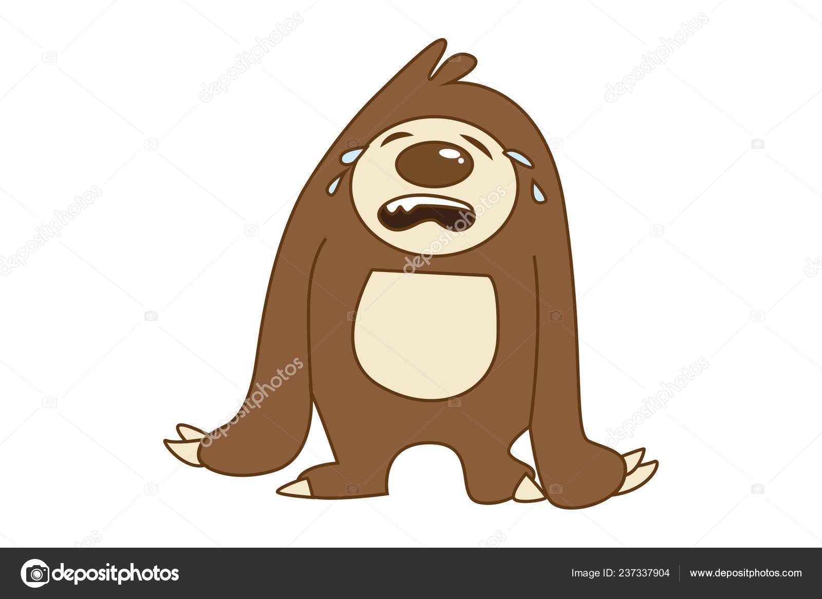 Vector Cartoon Illustration Cute Sloth Crying Isolated White Background ...