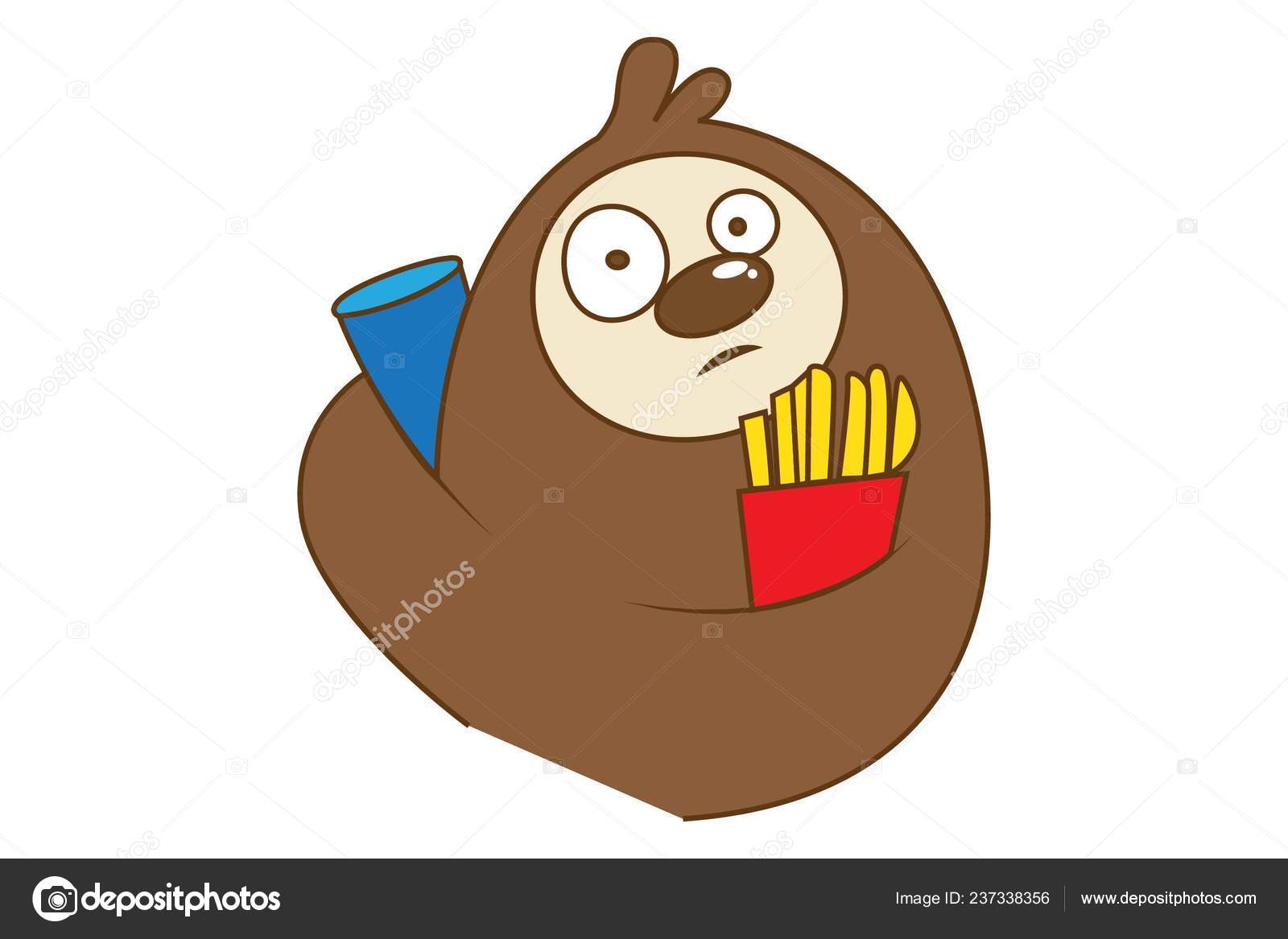 Vector Cartoon Illustration Cute Sloth Fries Isolated White Background ...