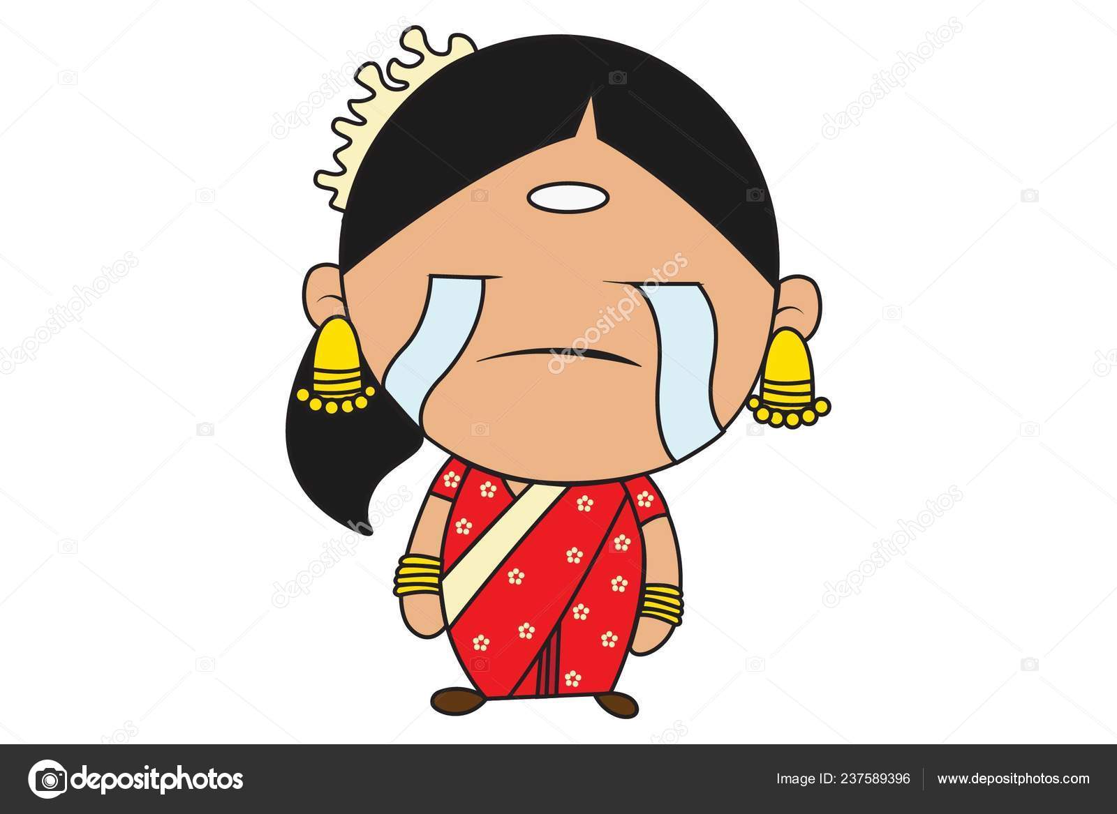 Dibujos Animados Vectoriales Ilustración Mujer India Del Sur Llorando ...