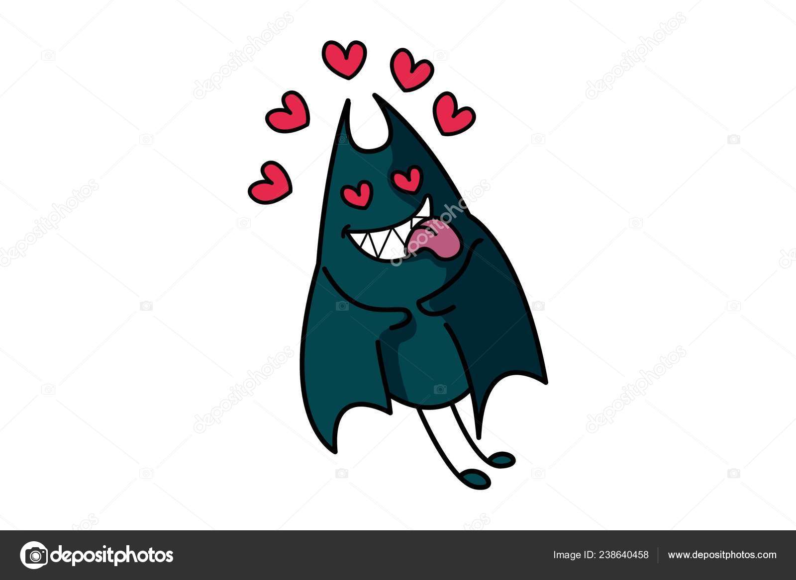 Vector Cartoon Illustration Cute Bat Love Isolated White Background ...