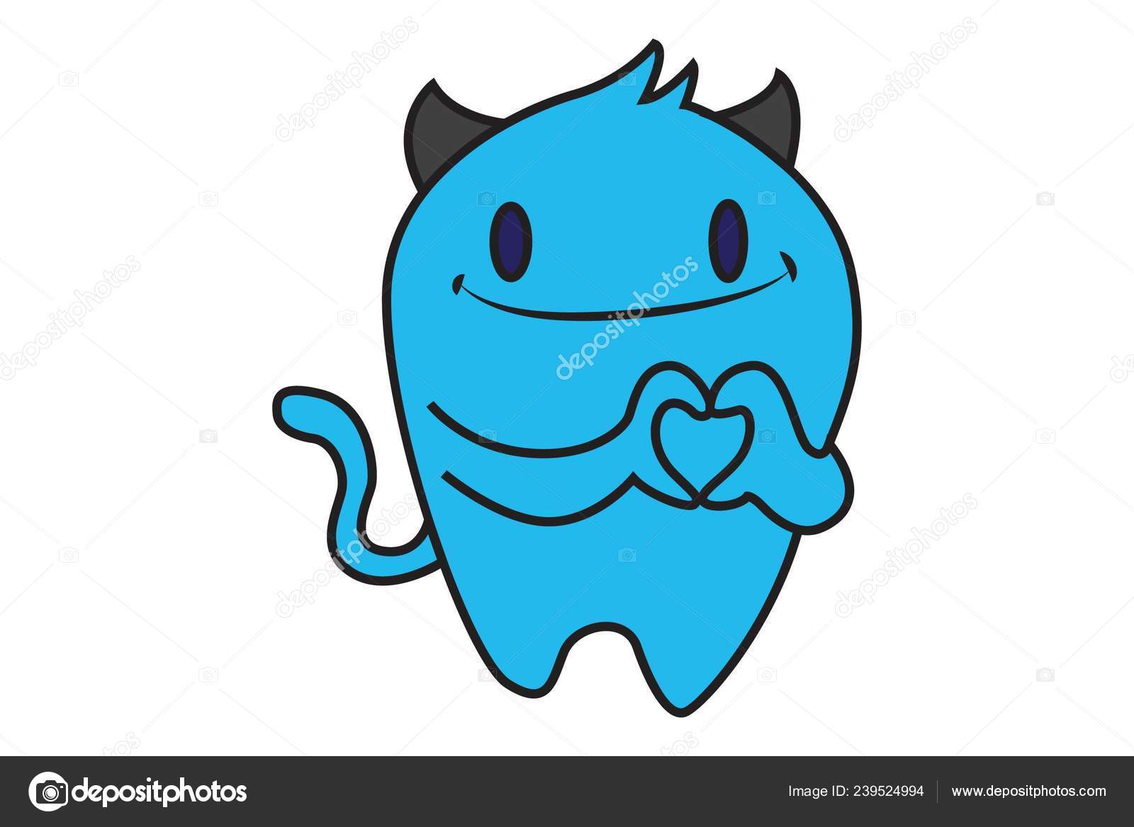 Ilustrasi Kartun Vektor Monster Biru Bahagia Terisolasi Pada Latar ...