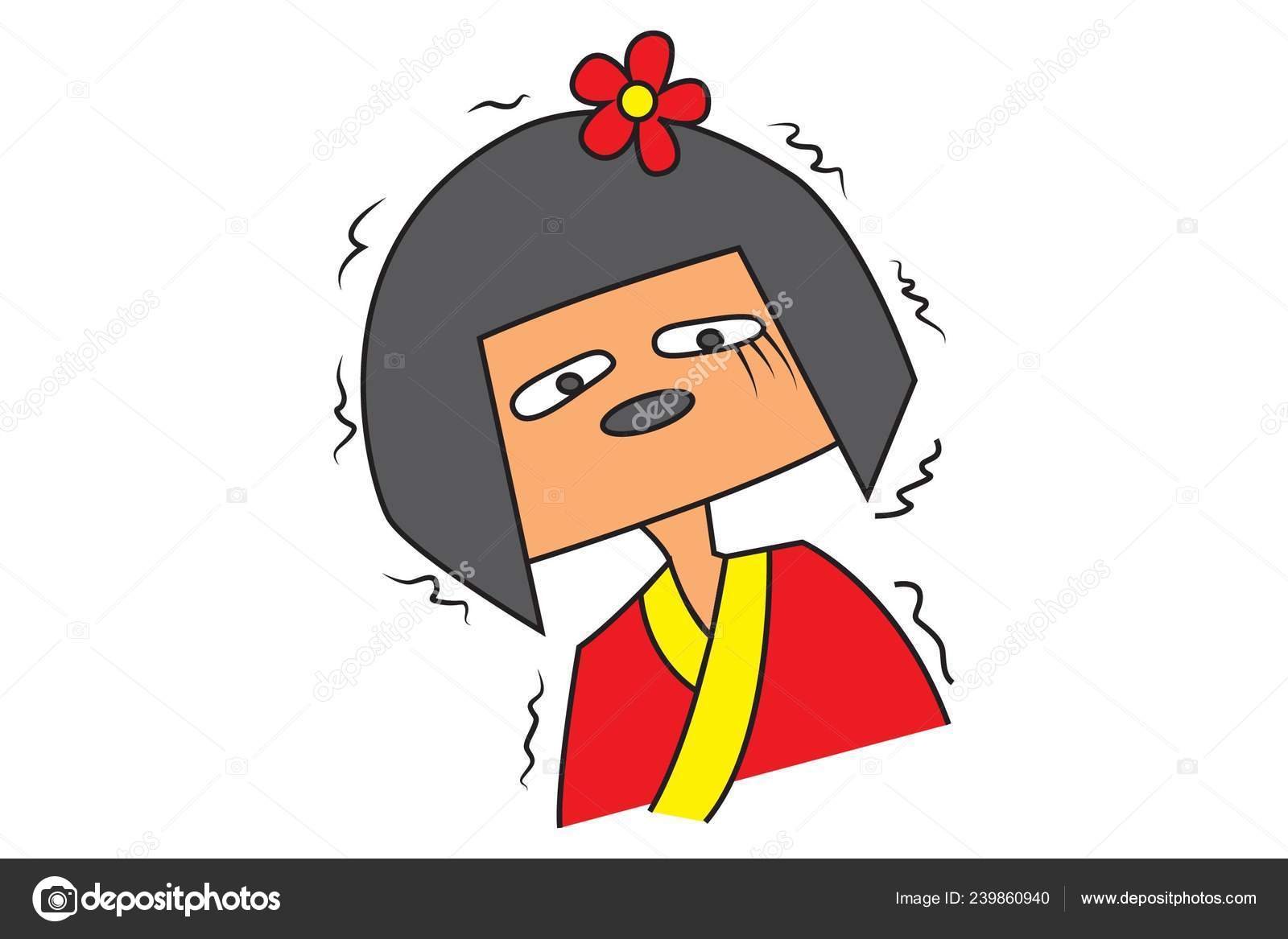 Vektor Cartoon Illustration Von Niedlichen Chinesischen Mädchen Scared ...