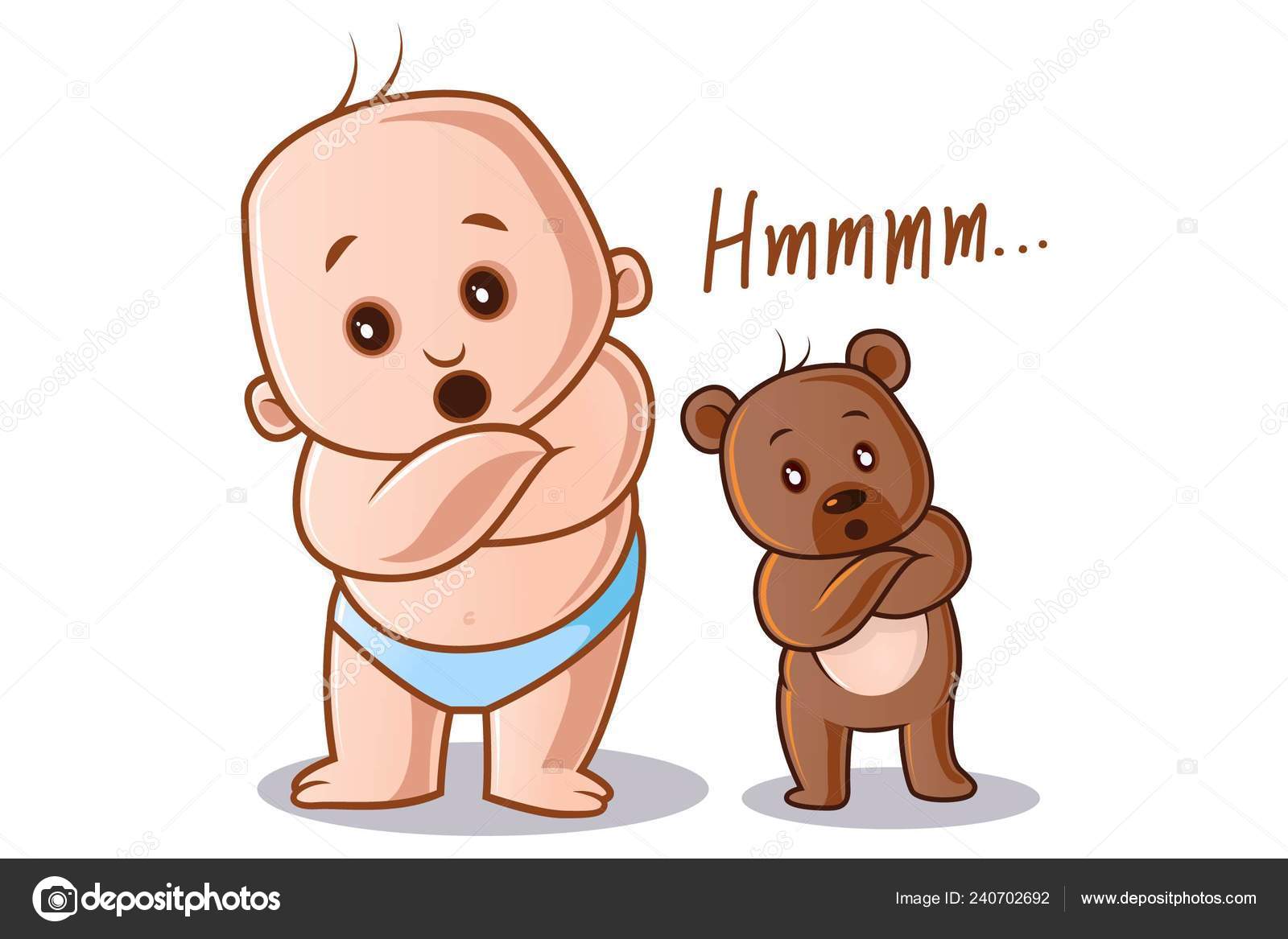 Vector Cartoon Illustration Cute Baby Teddy Bear Both Saying Hmm Stock ...