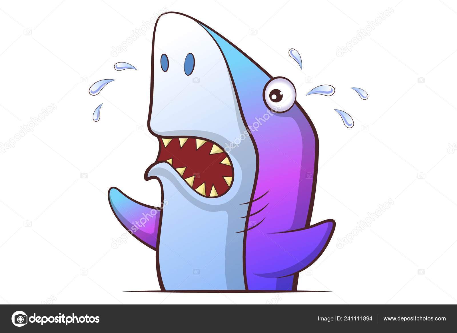 Vector Cartoon Illustration Cute Shark Crying Isolated White Background ...