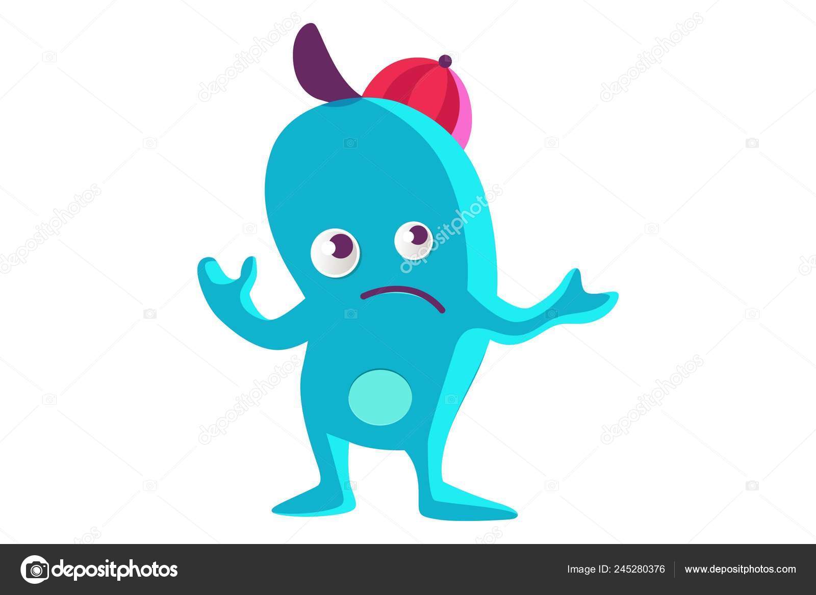 Vector Illustration Cute Blue Monster Sad Isolated White Background ...