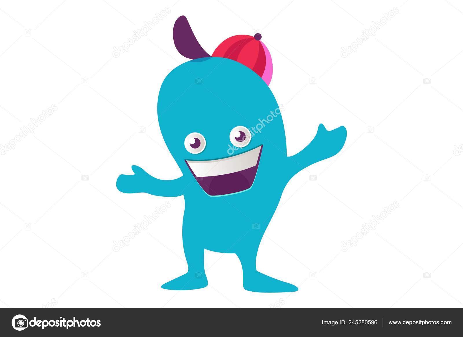 Vector Illustration Blue Monster Happy Standing Open Arms Isolated ...