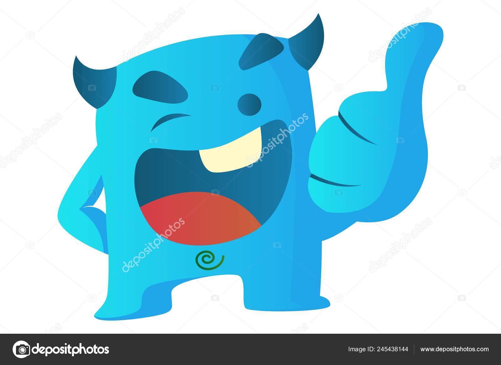 Cute Blue Monster Winking Eye Showing Thumbs Vector Cartoon ...