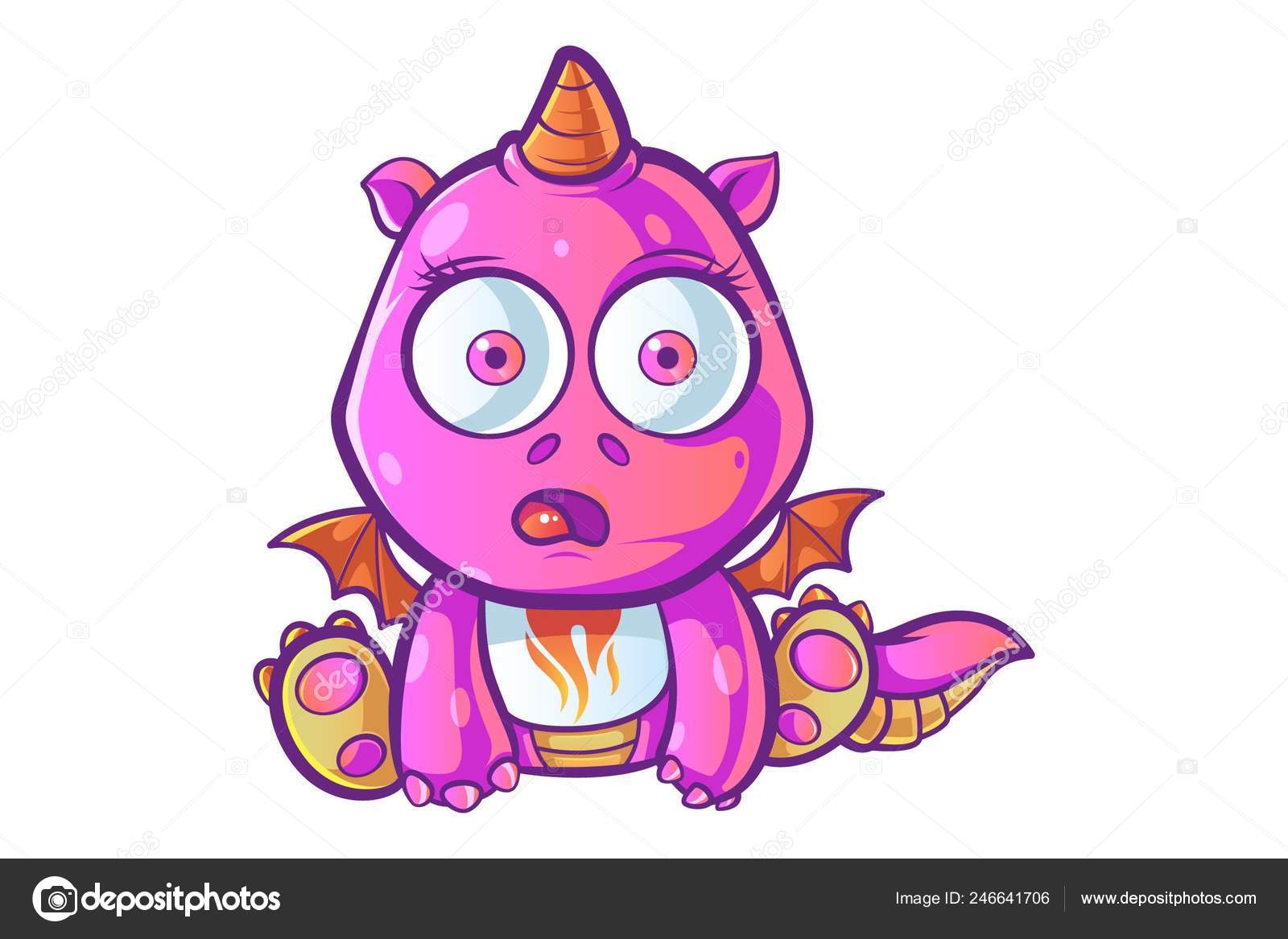 Vector Cartoon Illustration Cute Girl Baby Dragon Shocked Isolated ...