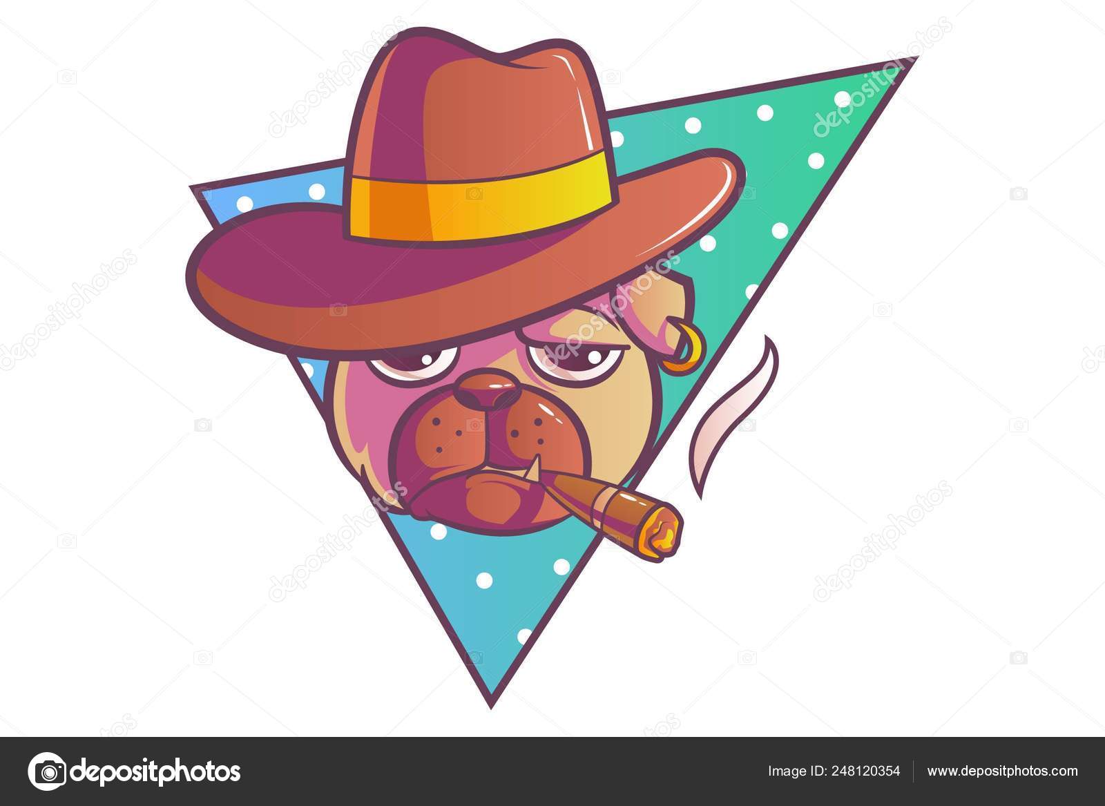 Vector Cartoon Illustration Cute Pug Smoking Isolated White Background ...