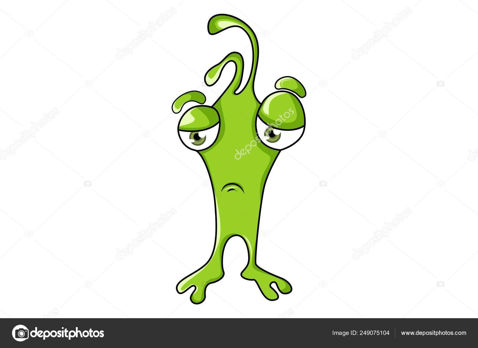 Vector Cartoon Illustration Cute Green Monster Upset Isolated White ...