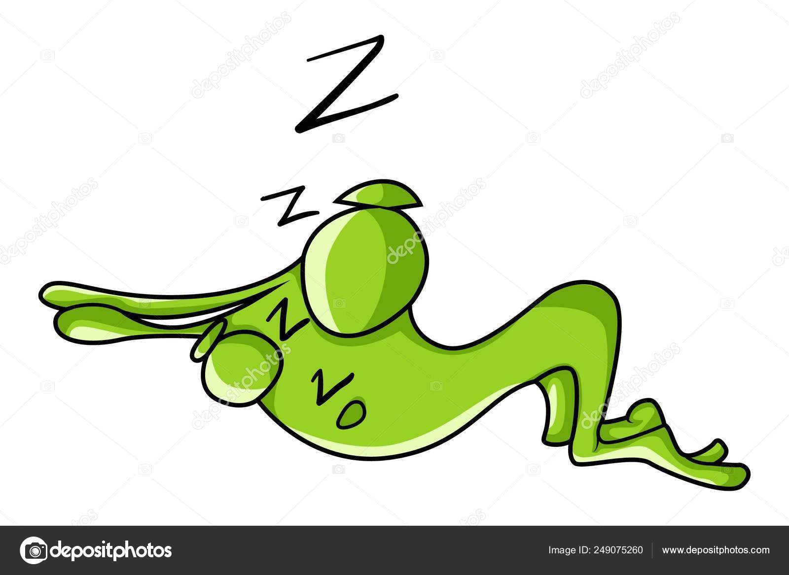 Vector Cartoon Illustration Cute Green Monster Sleeping Isolated White ...