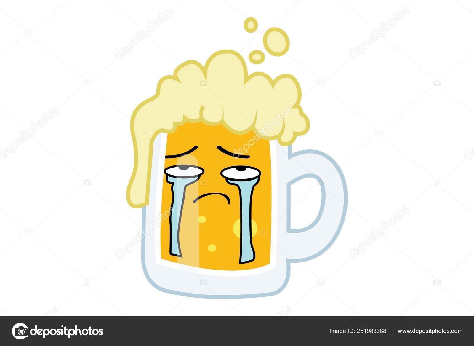Vector Cartoon Illustration Beer Cup Crying Isolated White Background ...