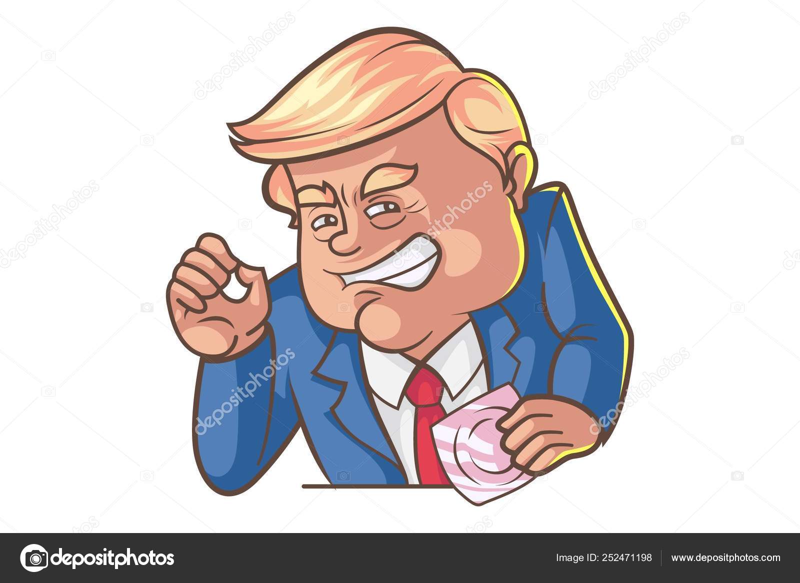 Vector Cartoon Illustration Cute Trump Grinning Isolated White ...