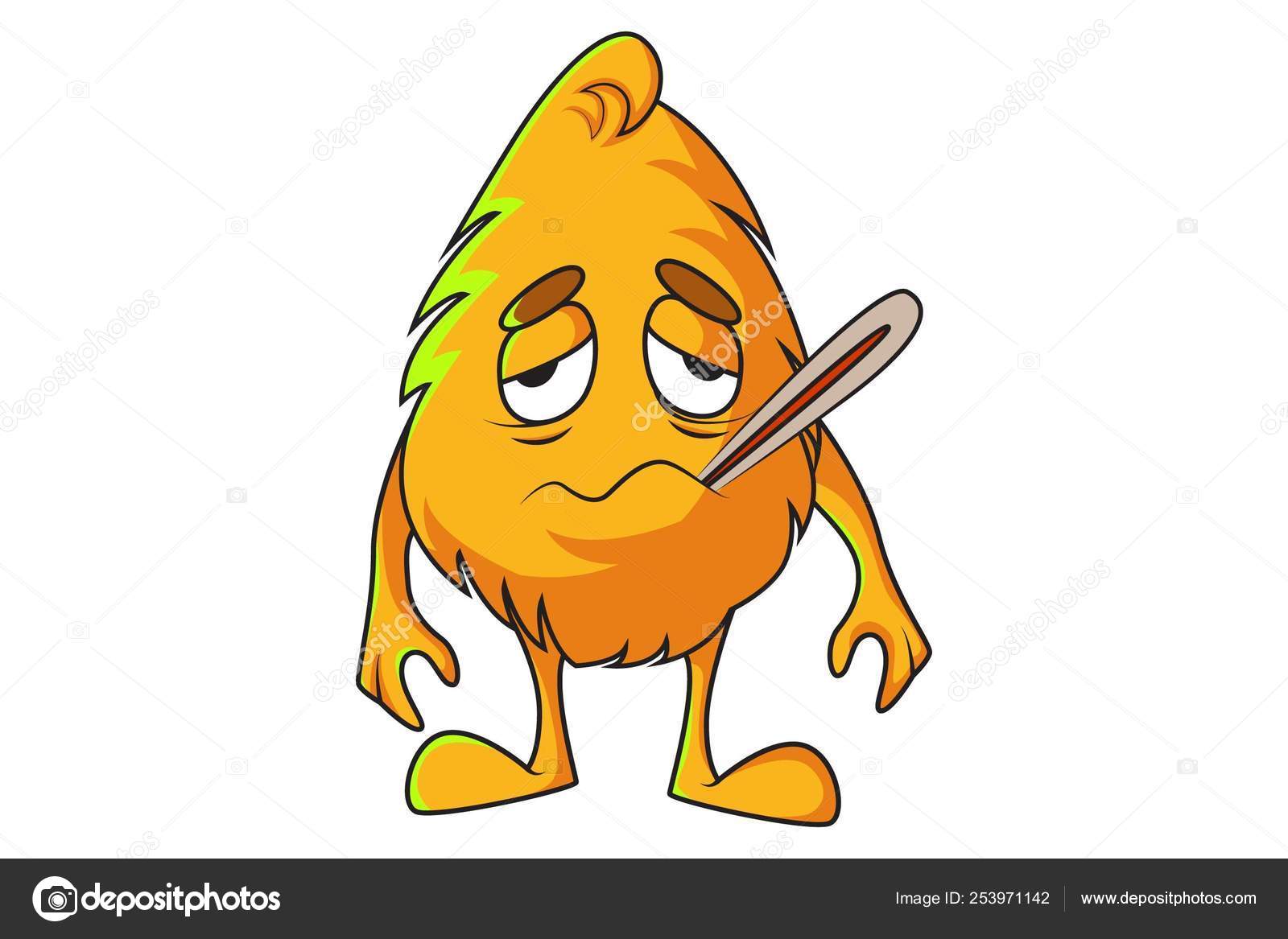 Vector Cartoon Illustration Cute Yellow Furry Monster Sick Isolated ...