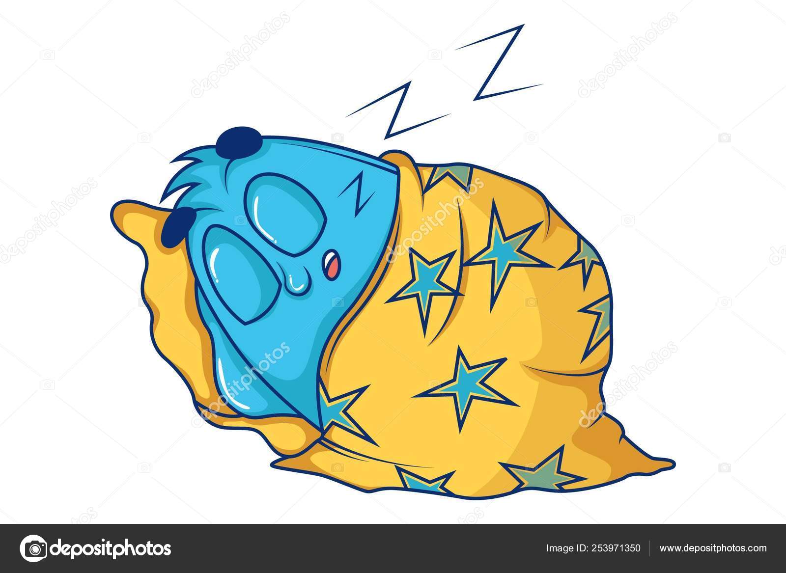 Vector Cartoon Illustration Cute Blue Monster Sleeping Isolated White ...