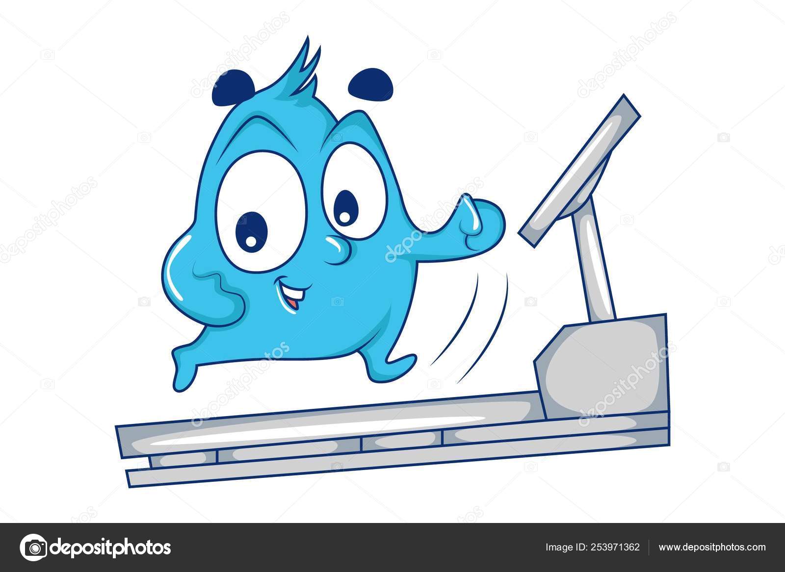 Vector Cartoon Illustration Cute Blue Monster Running Trade Mil ...