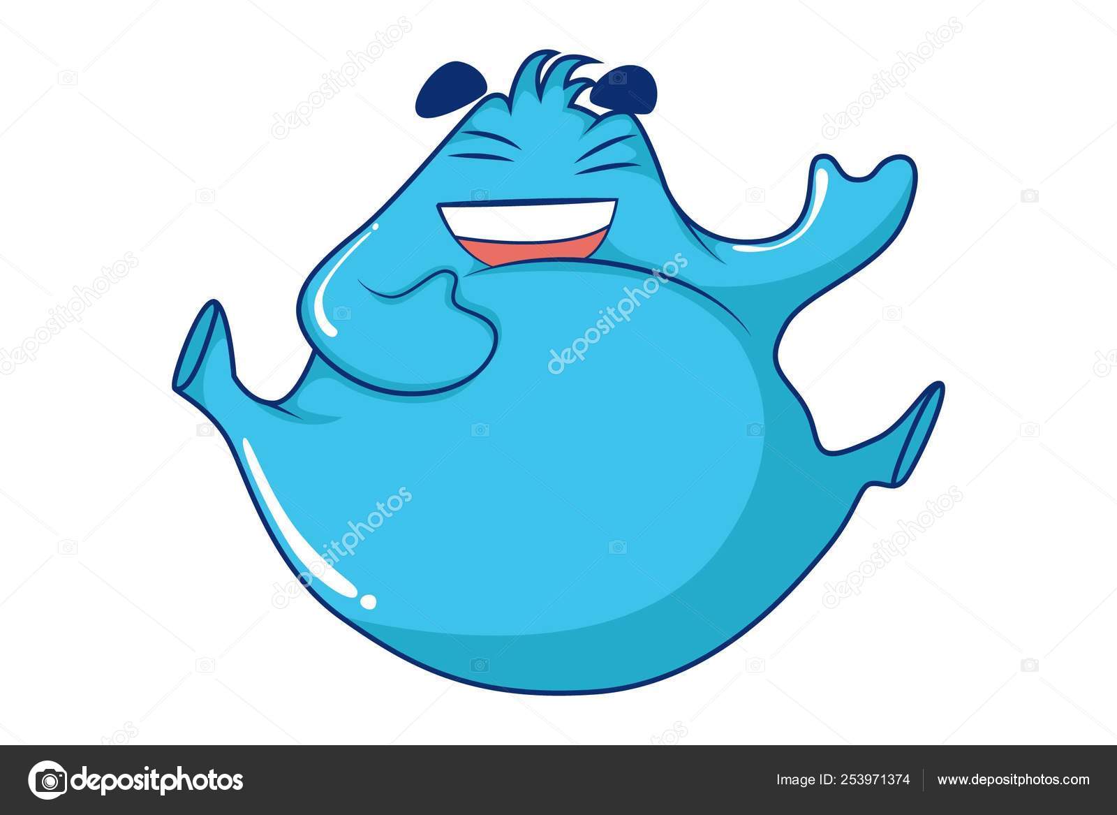 Vector Cartoon Illustration Cute Blue Monster Laughing Isolated White ...