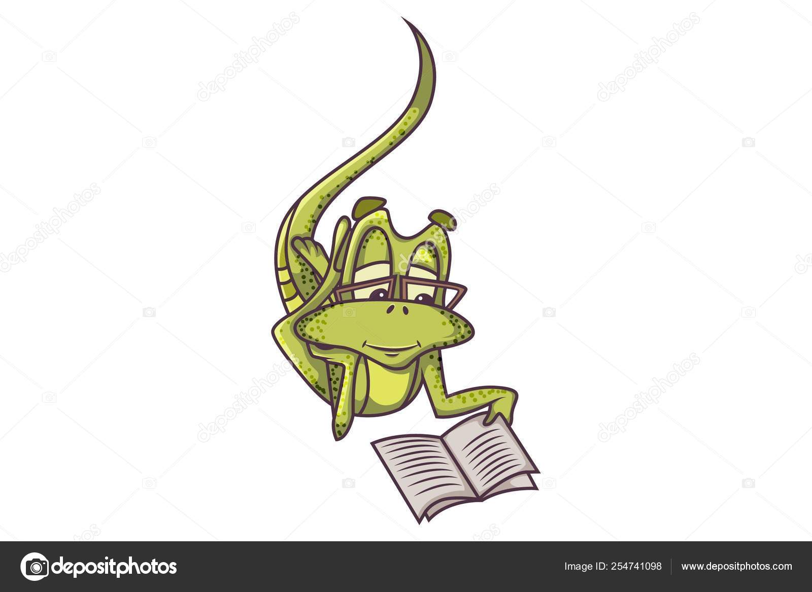 Vector Cartoon Illustration Cute Lizard Reading Book Isolated White ...