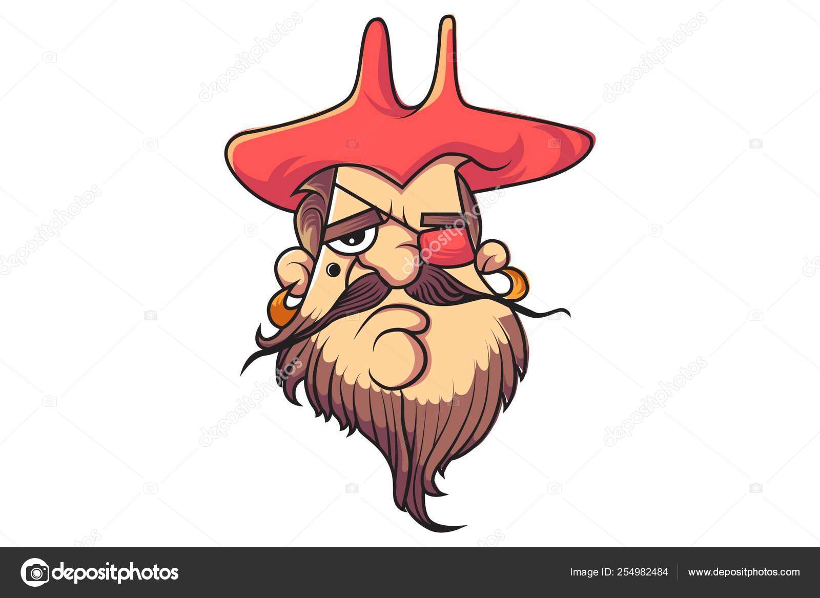 Vector Cartoon Illustration Cute Pirate Face Sad Isolated White ...