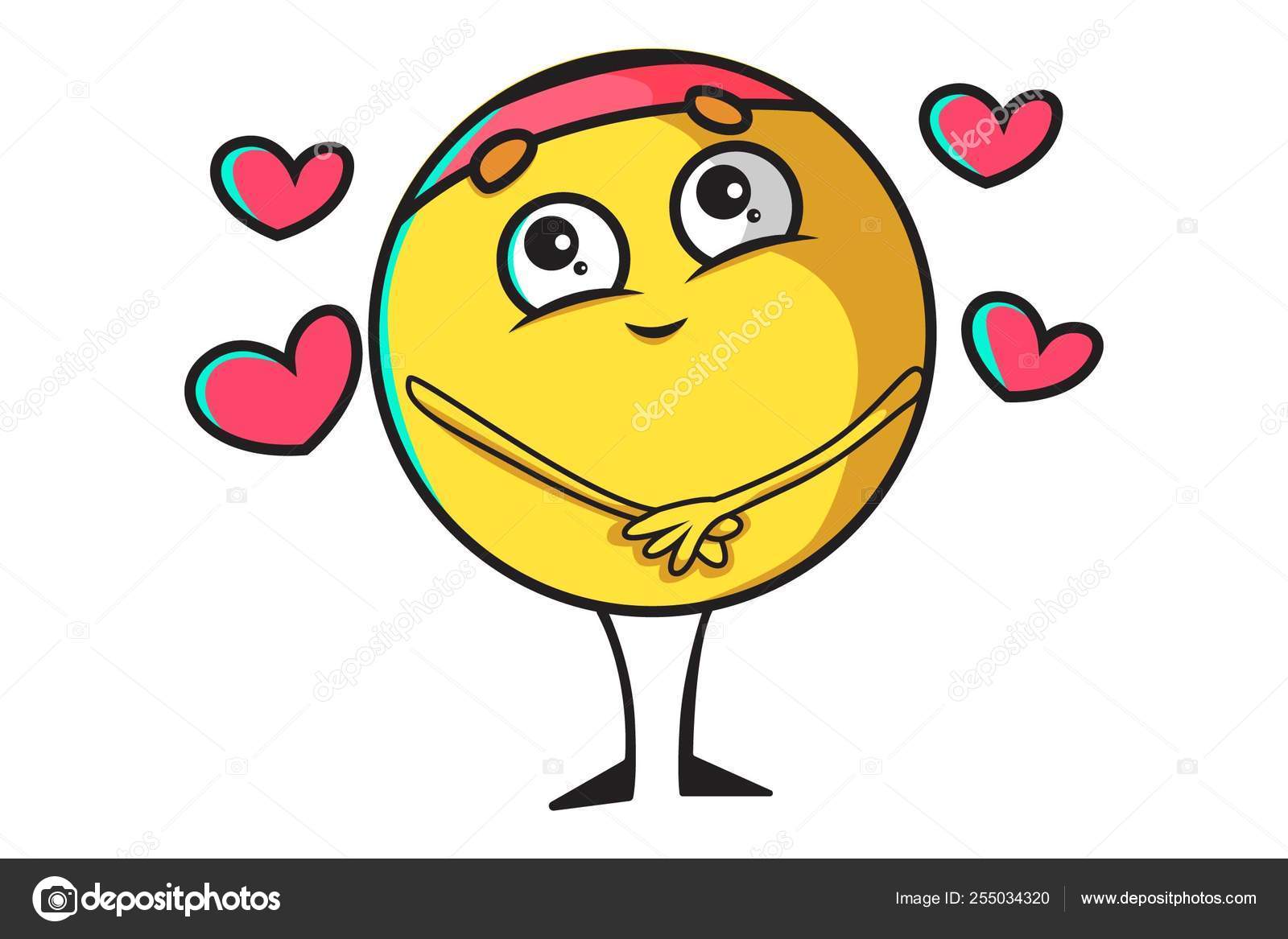 Vector Cartoon Illustration Cute Ball Emoji Feeling Loved Isolated ...