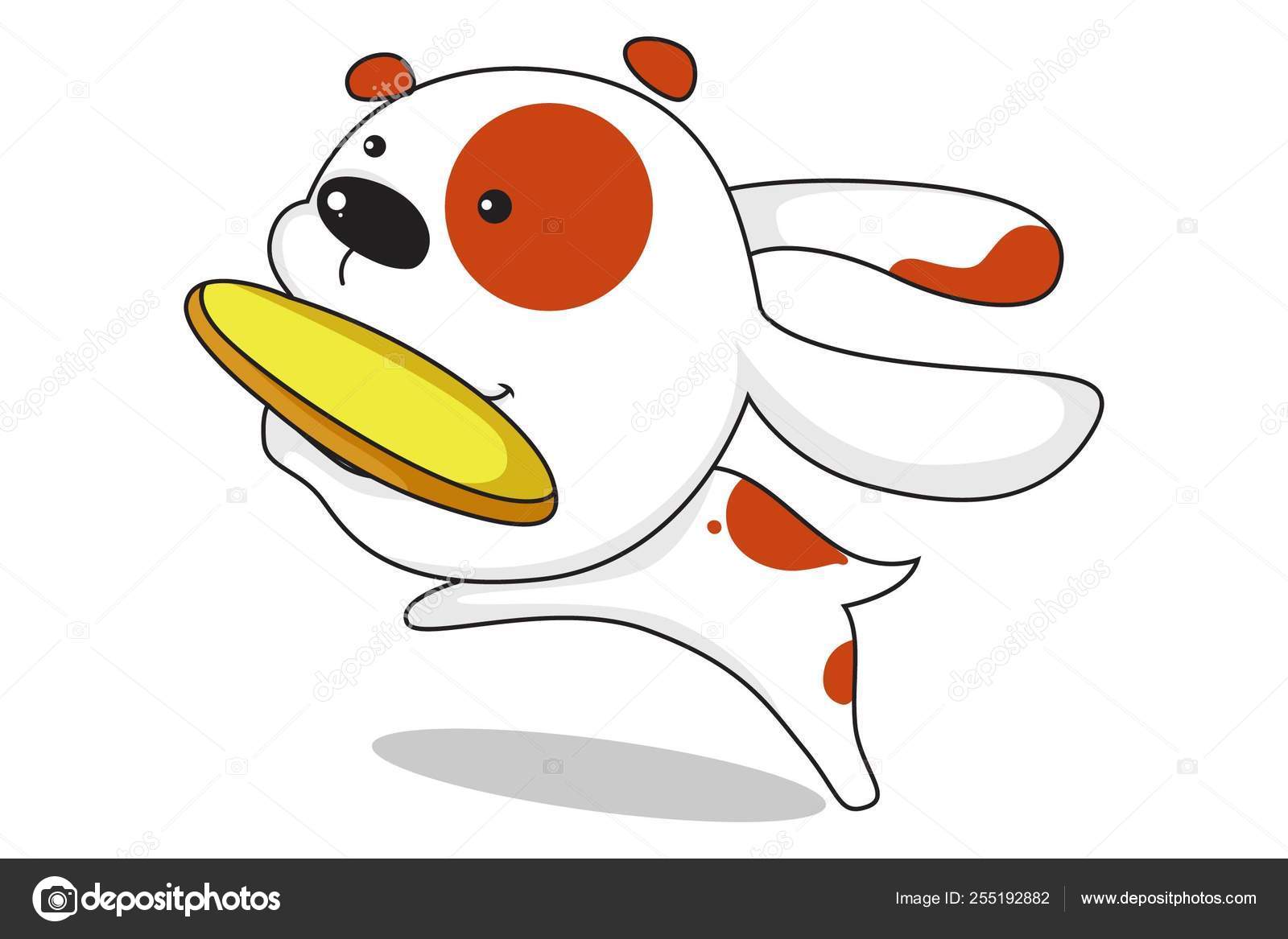 Vector Cartoon Illustration Cute Dog Frisbee Mouth Isolated White ...