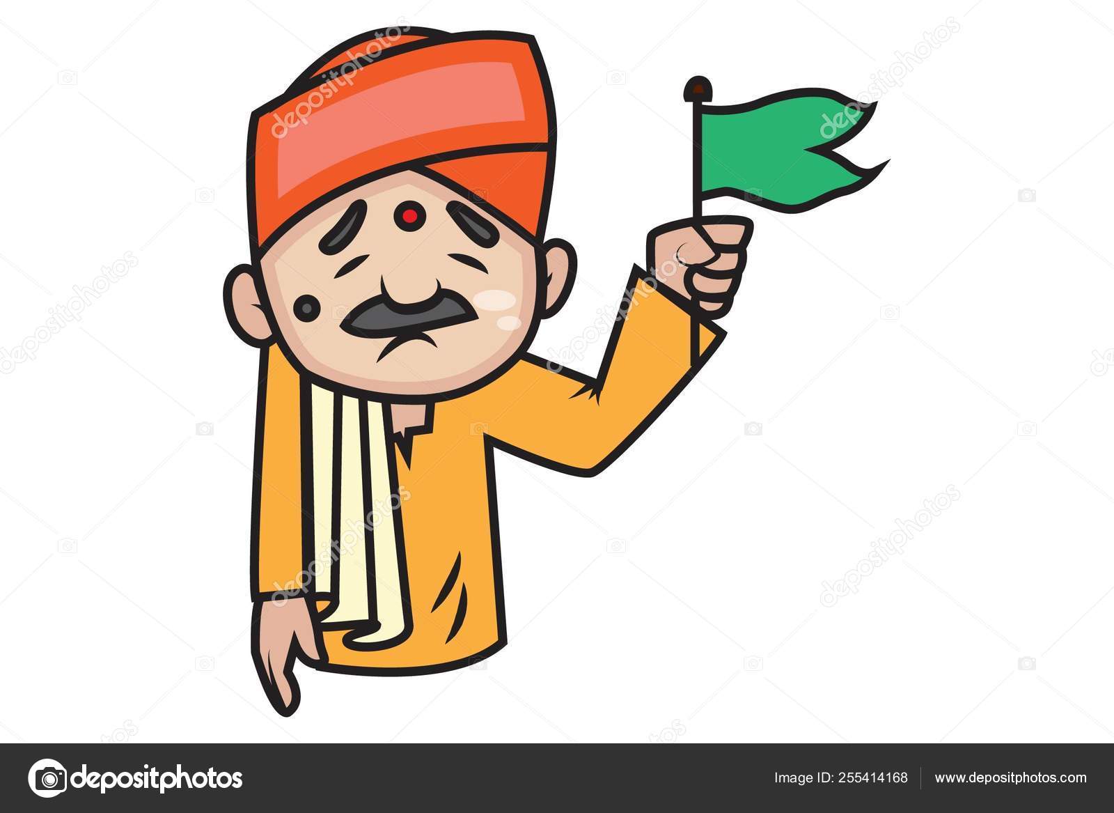 Vector Cartoon Illustration Cute Pandit Holding Flag Hand Isolated ...