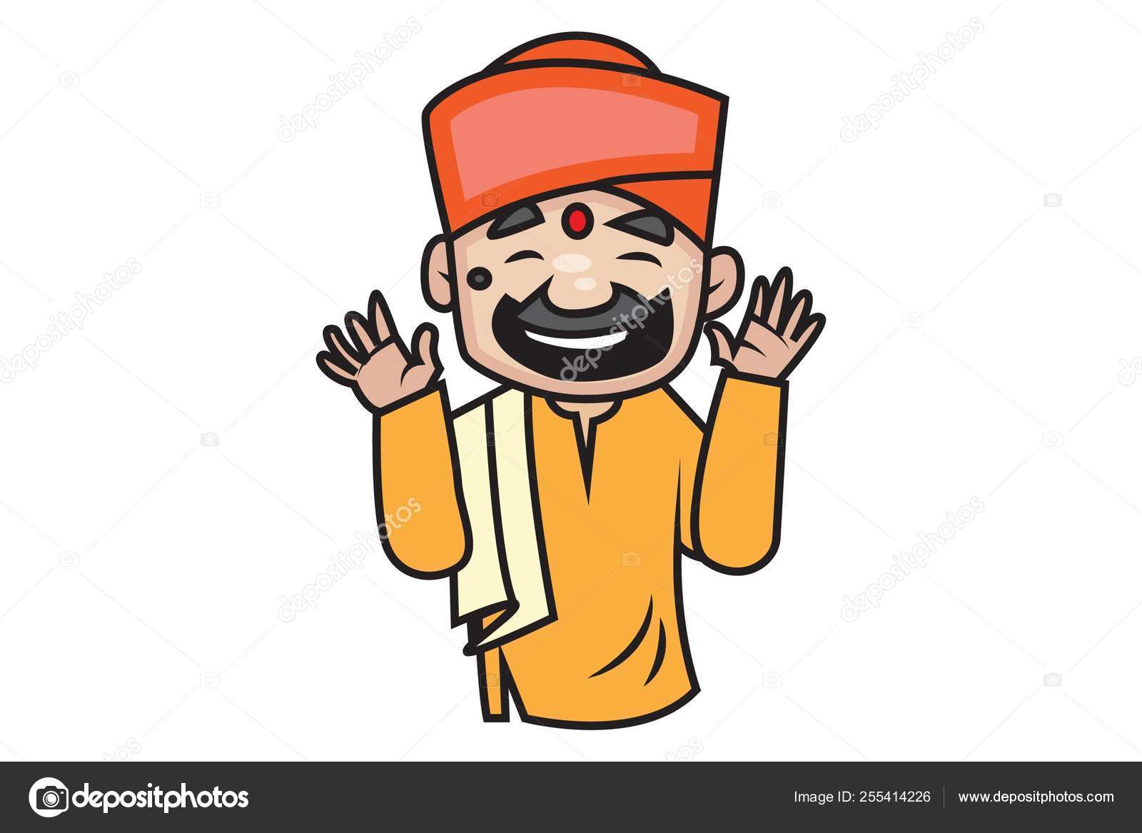 Vector Cartoon Illustration Cute Pandit Grinning Isolated White ...