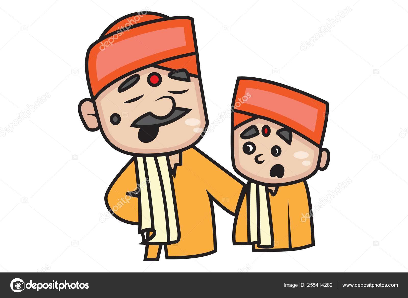 Vector Cartoon Illustration Cute Pandit Boy Isolated White Background ...