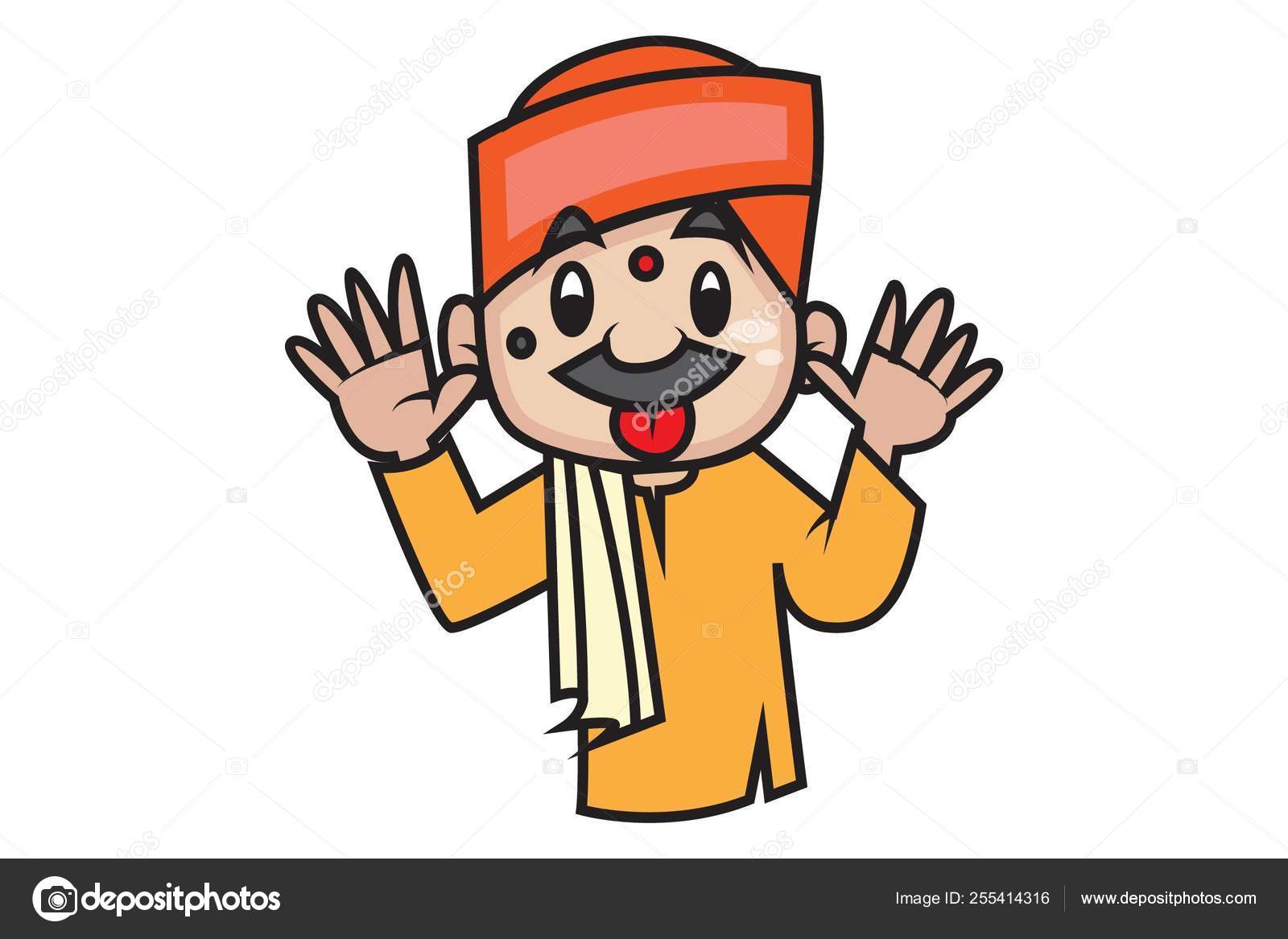 Vector Cartoon Illustration Cute Pandit Showing Tongue Isolated White ...