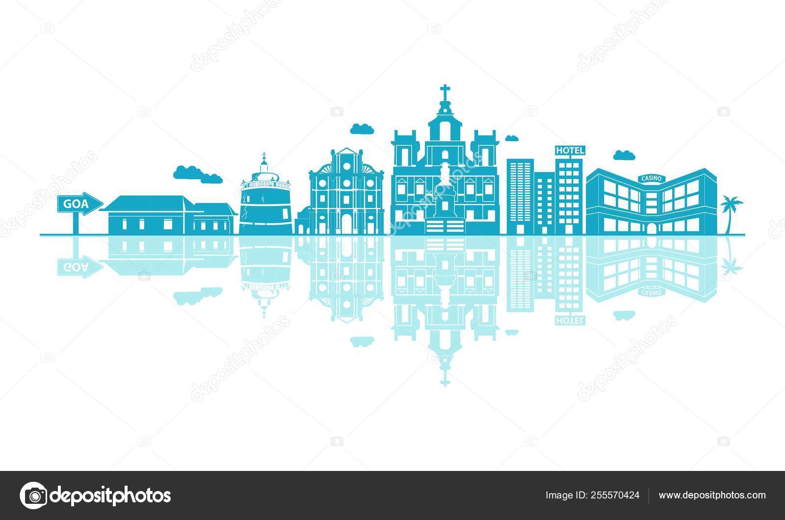 Vector Cartoon Illustration Goa Skyline Isolated White Background Stock ...