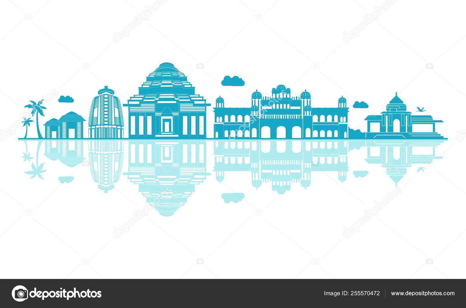 Vector Cartoon Illustration Odisha Skyline Isolated White Background ...